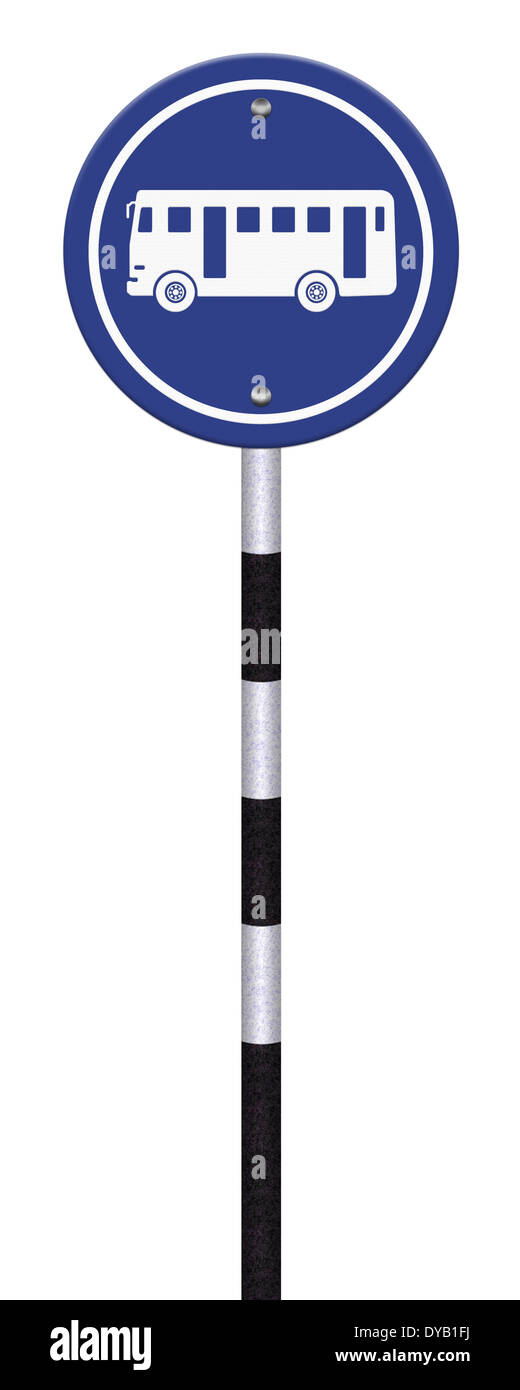 Bus Stop Sign on post pole, traffic road roadsign, blue isolated ...