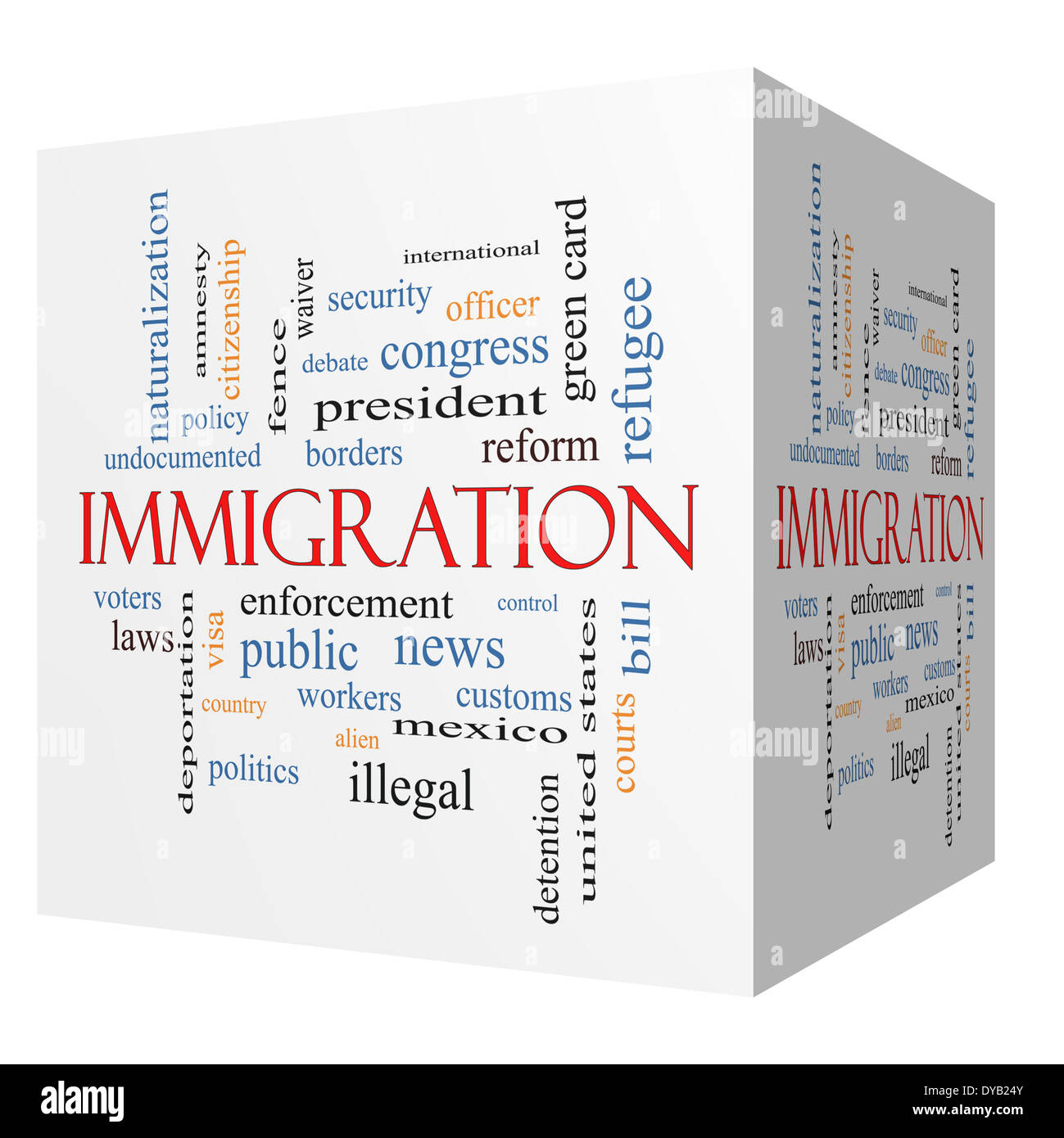 Immigration 3D cube Word Cloud Concept with great terms such as reform ...