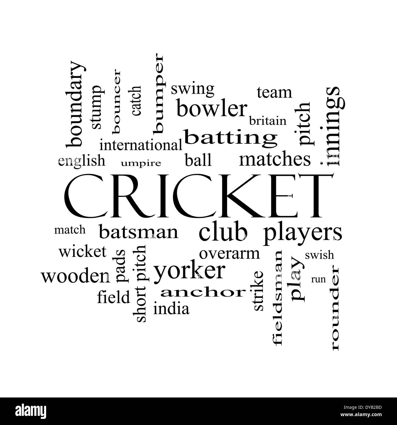 Cricket Word Cloud Concept in black and white with great terms such as ...