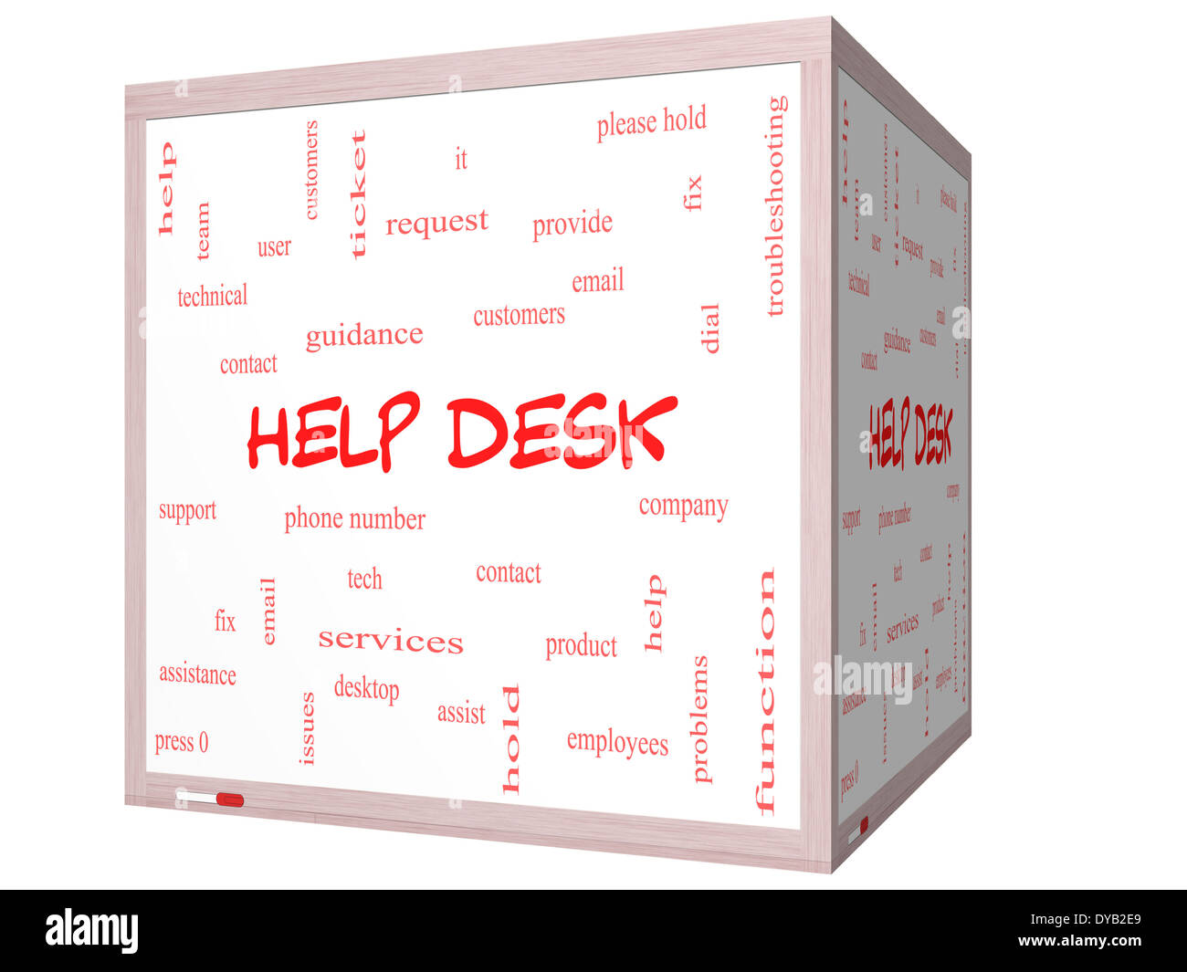 Help Desk Word Cloud Concept on a 3D cube Whiteboard with great terms ...