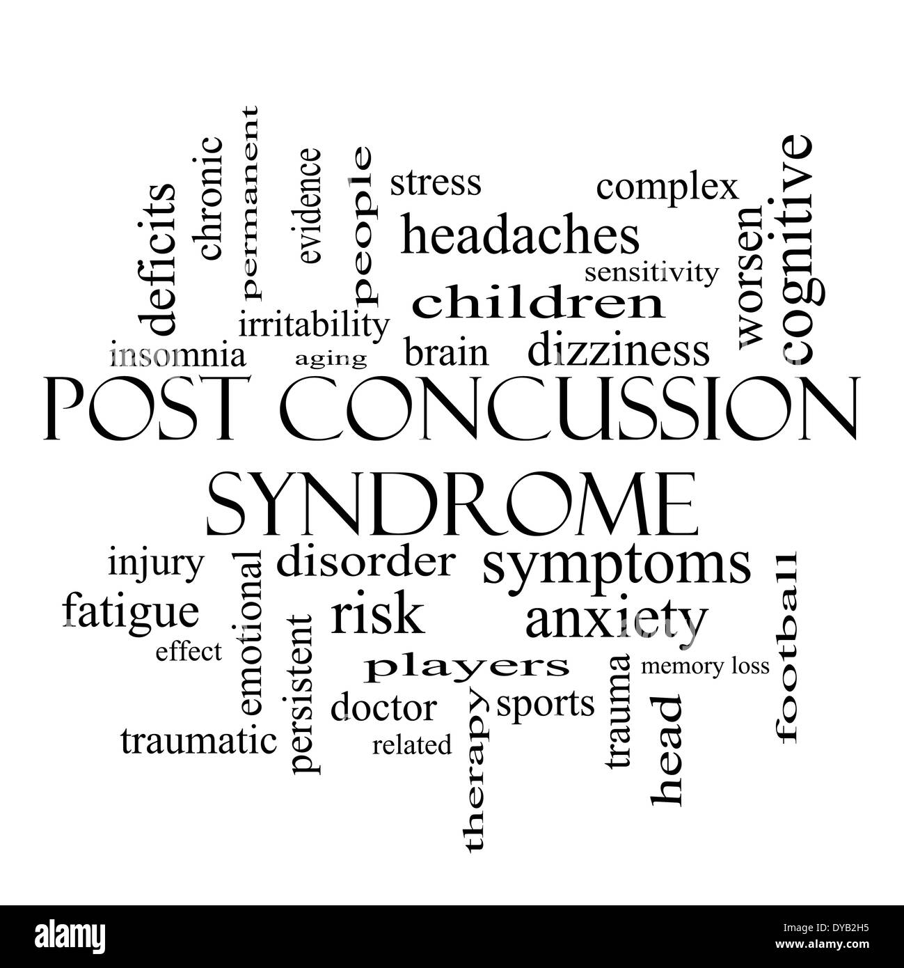 Post Concussion Syndrome Word Cloud Concept in black and white with ...