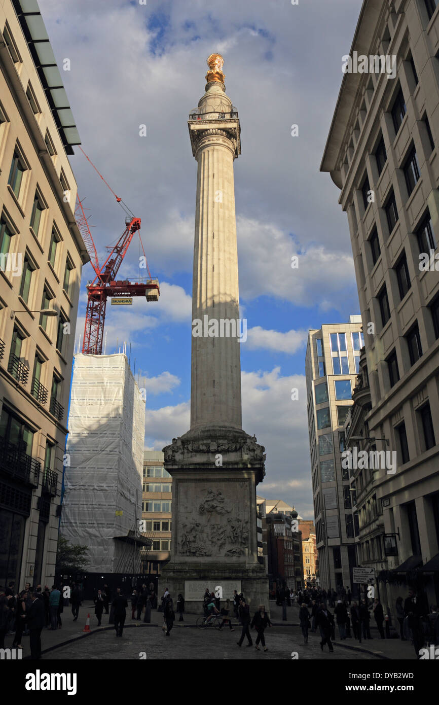 Construction site beside the Monument, City of London, England UK Stock ...