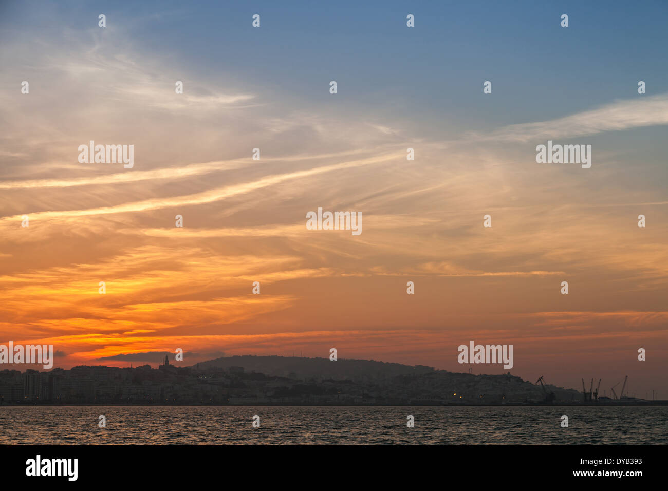 Bright sunset sky above the town of Tangier, Morocco Stock Photo - Alamy