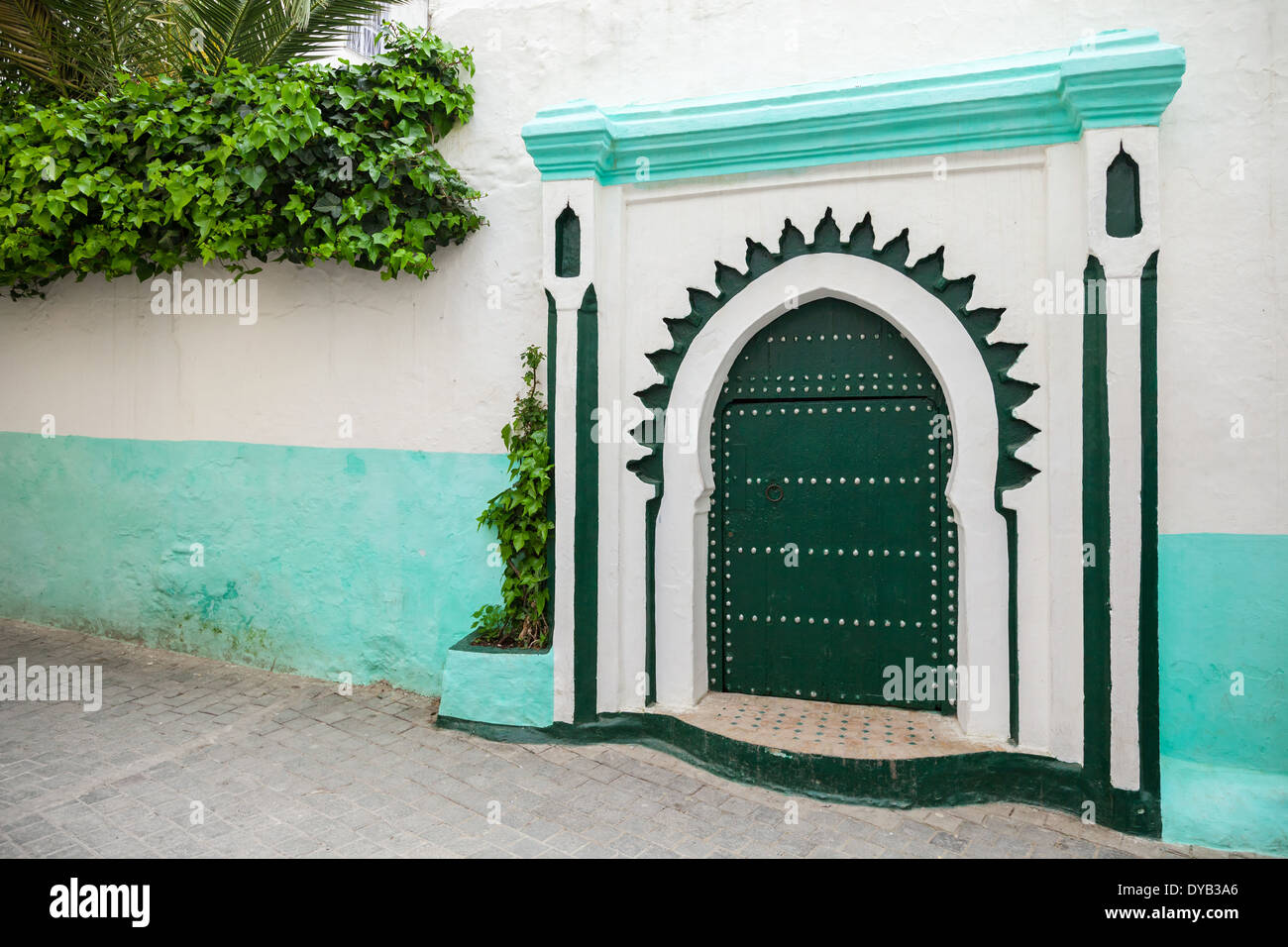 Green wooden gate of ancient mosque in Medina. Tangier, Morocco Stock ...