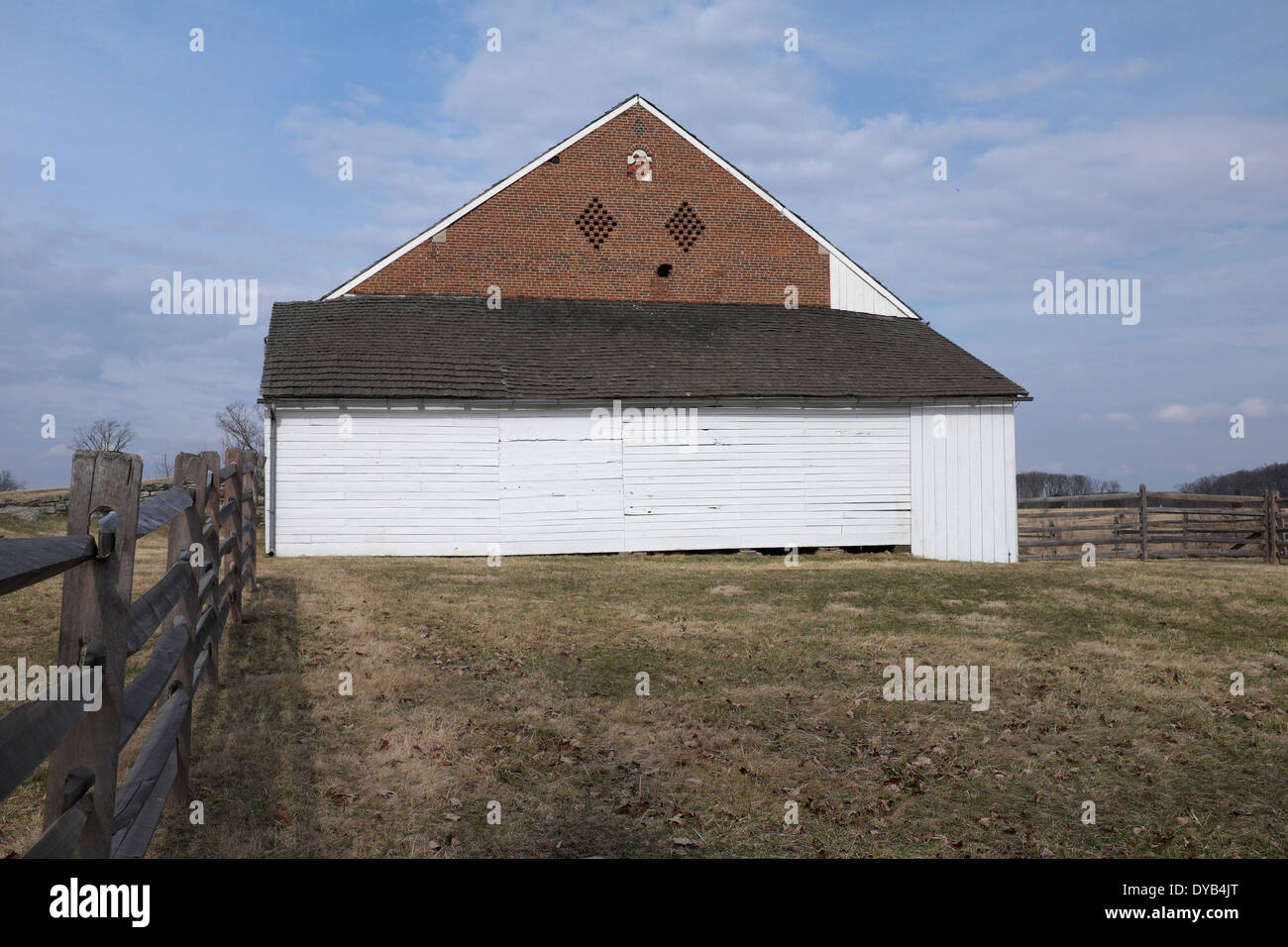 The Trostle Farm at Gettysburg Battlefield Park with Confederate shell ...