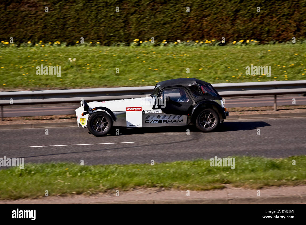 Panning a Fraser Gray “Caterham Super 7” sports car travelling along ...