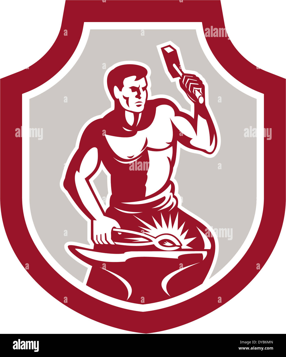 Illustration of a blacksmith worker striking using hammer sledgehammer ...