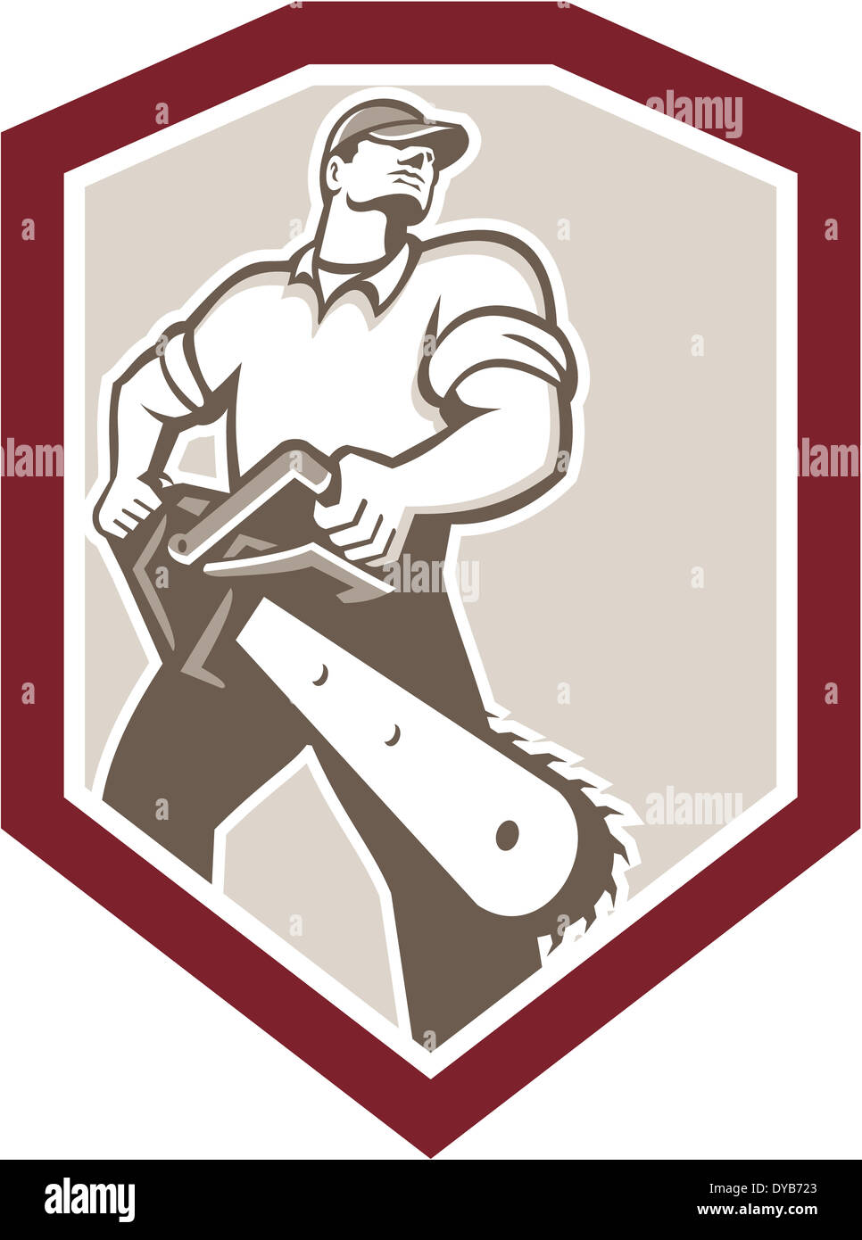 Illustration of lumberjack arborist tree surgeon holding a chainsaw ...