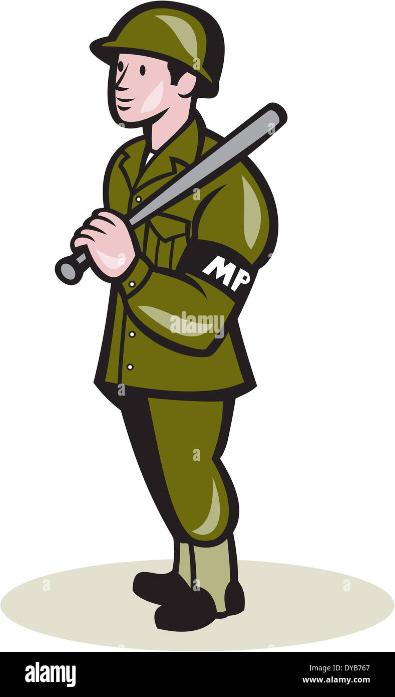 Illustration of a military police officer with night stick baton facing ...