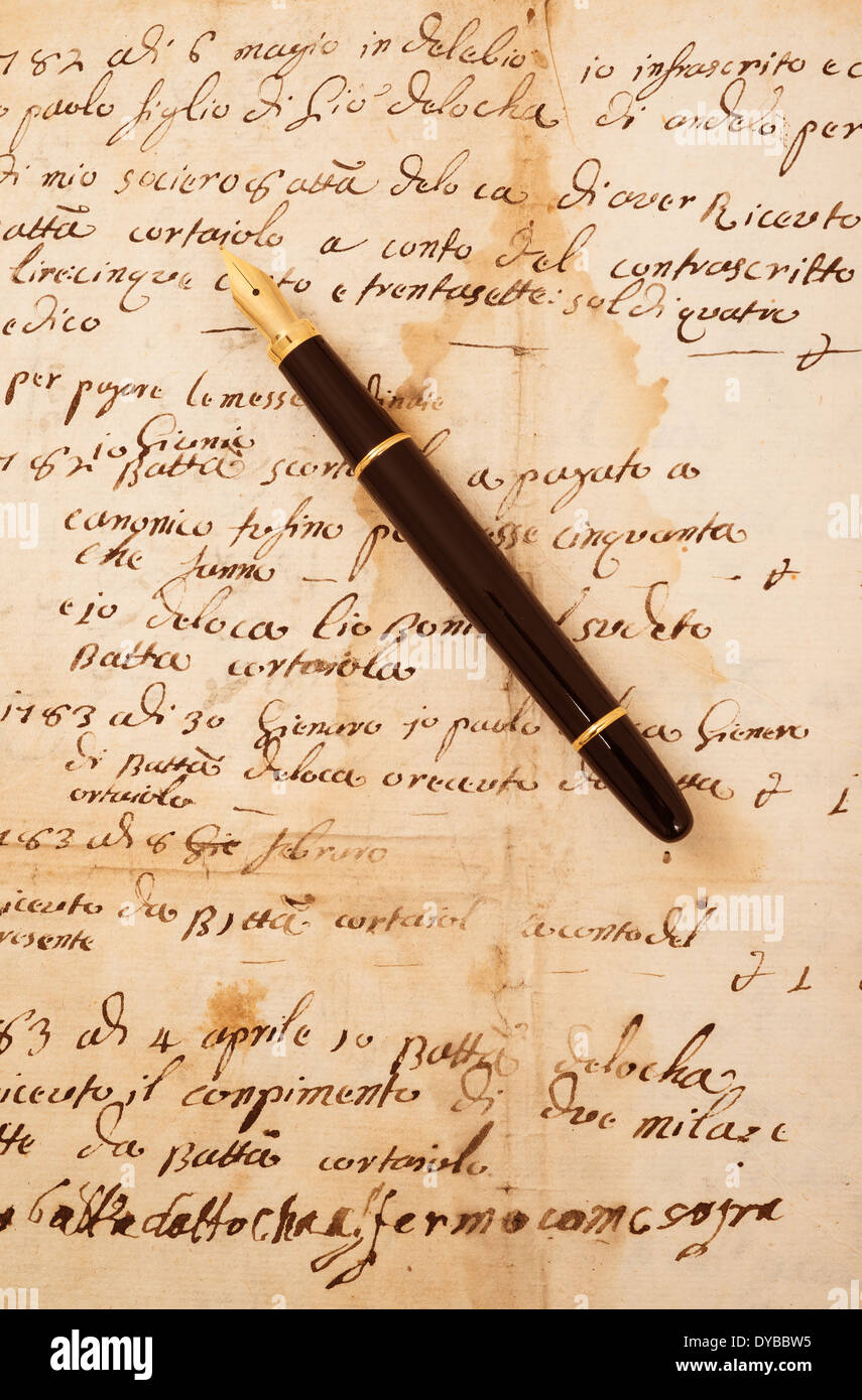 Fountain pen on an antique handwritten letter Stock Photo - Alamy