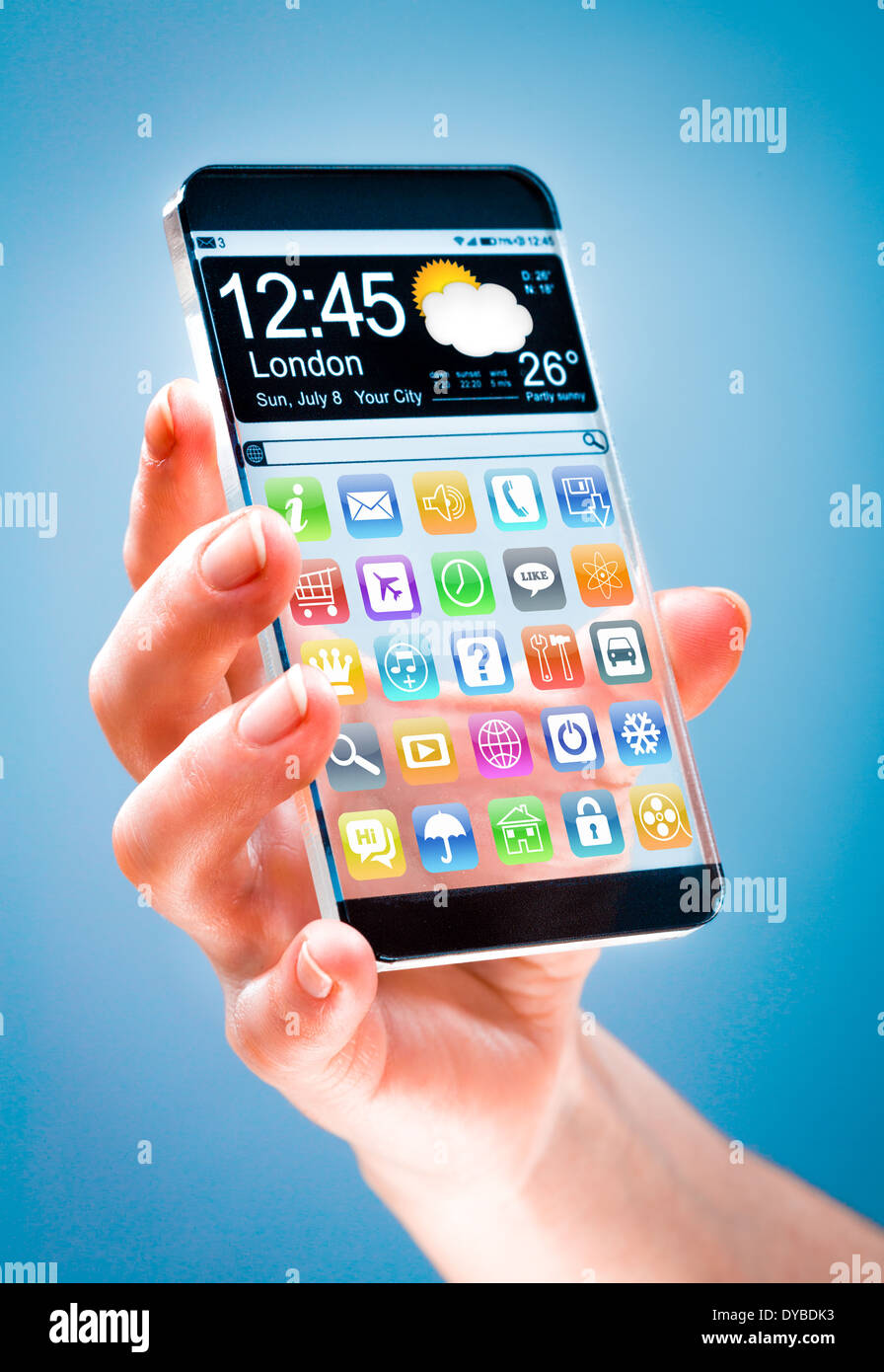 Smartphone with transparent screen in human hands Stock Photo - Alamy