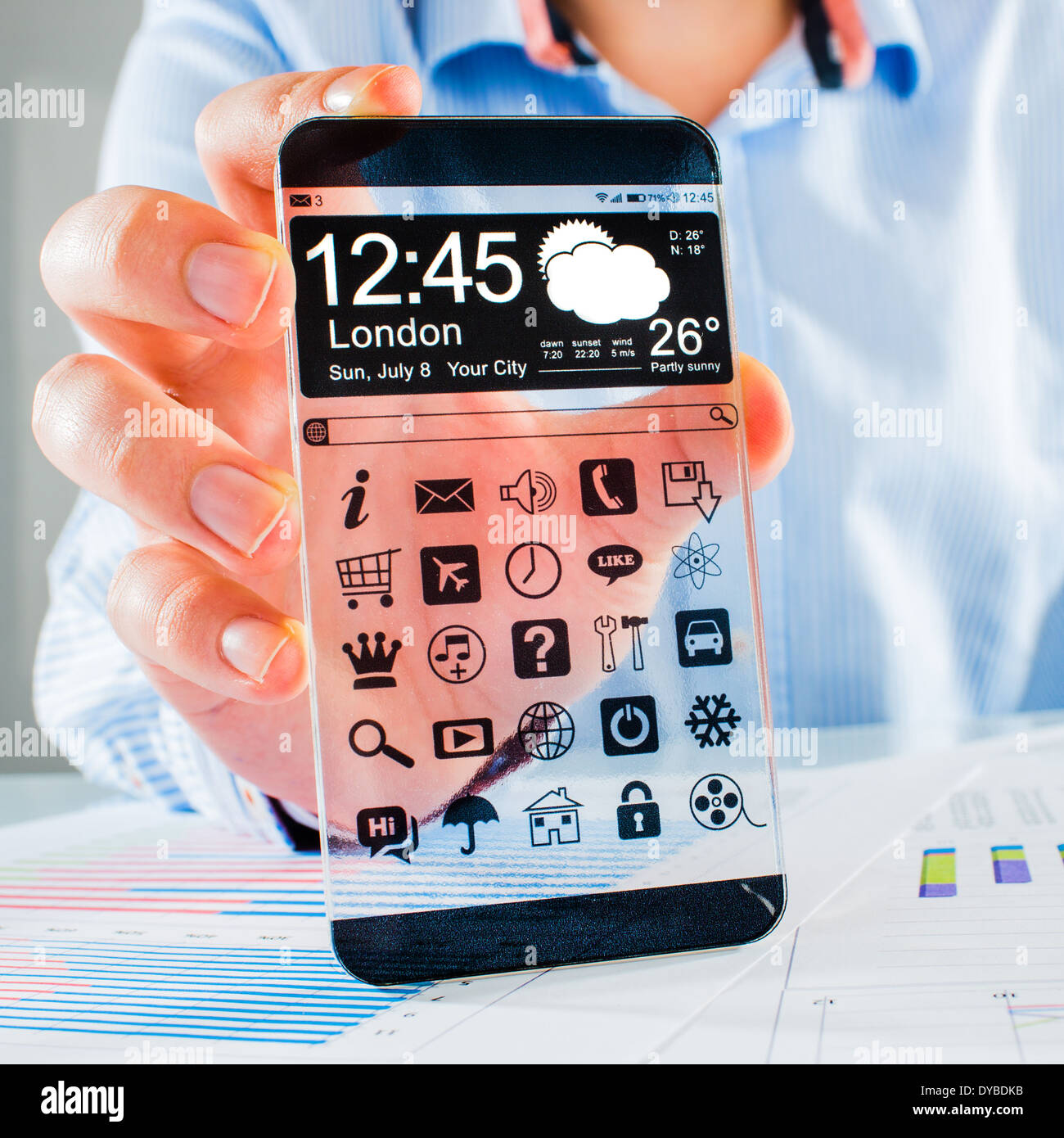 Smartphone with transparent screen in human hands Stock Photo - Alamy