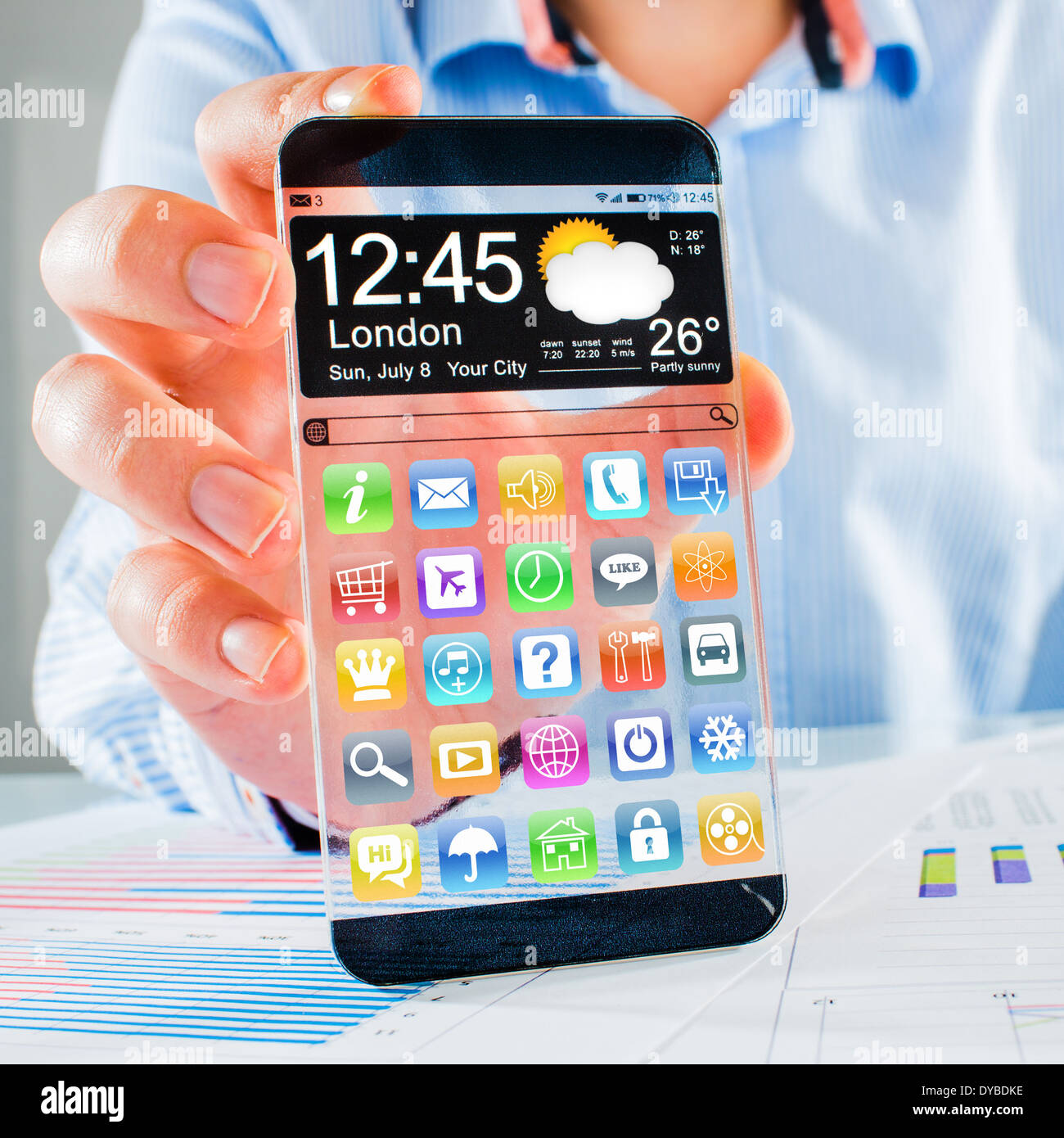 Smartphone with transparent screen in human hands Stock Photo - Alamy