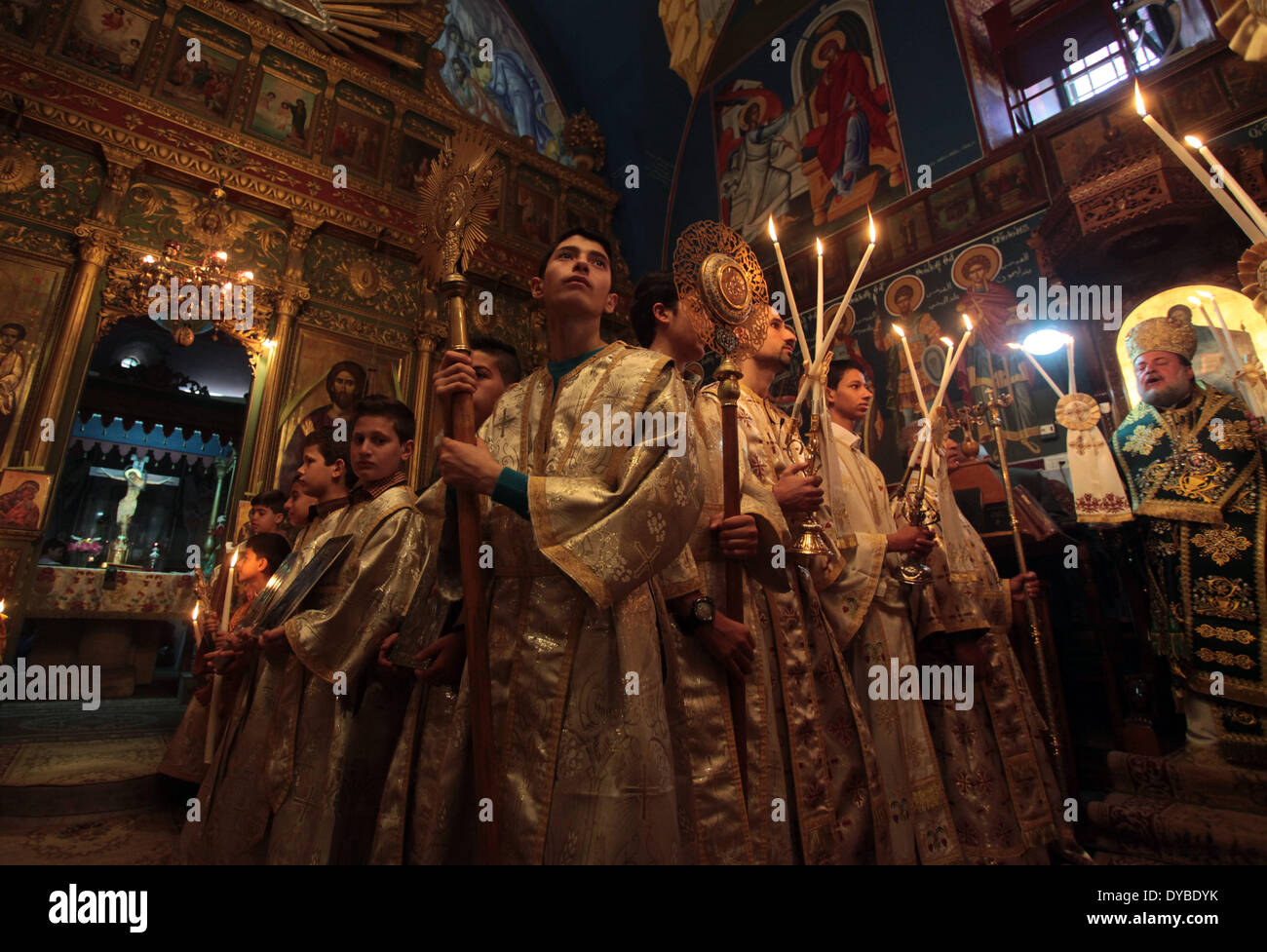 Gaza. 13th Apr, 2014. Palestinian Orthodox Christian boys attend the ...