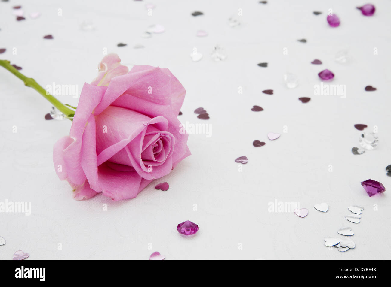 Pink Rose with wedding table decorations Stock Photo - Alamy