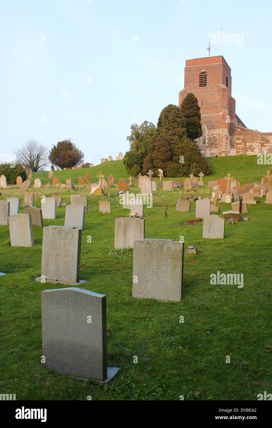 Shillington Church in Bedfordshire viewed from across the graveyard and ...