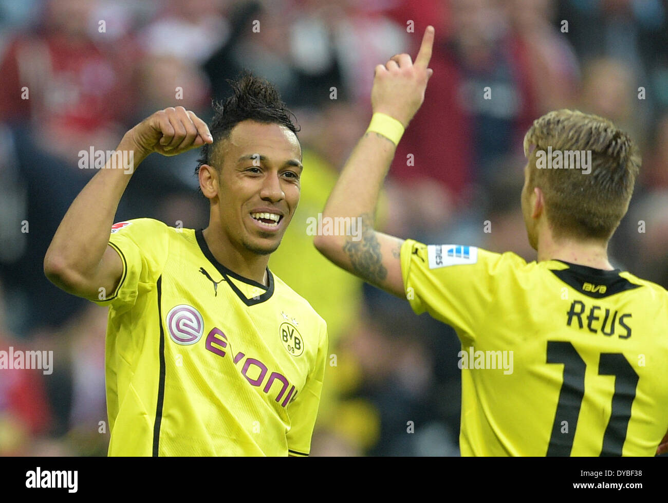 Munich, Germany. 12th Apr, 2014. Dortmund's goal scorer Pierre-Emerick ...
