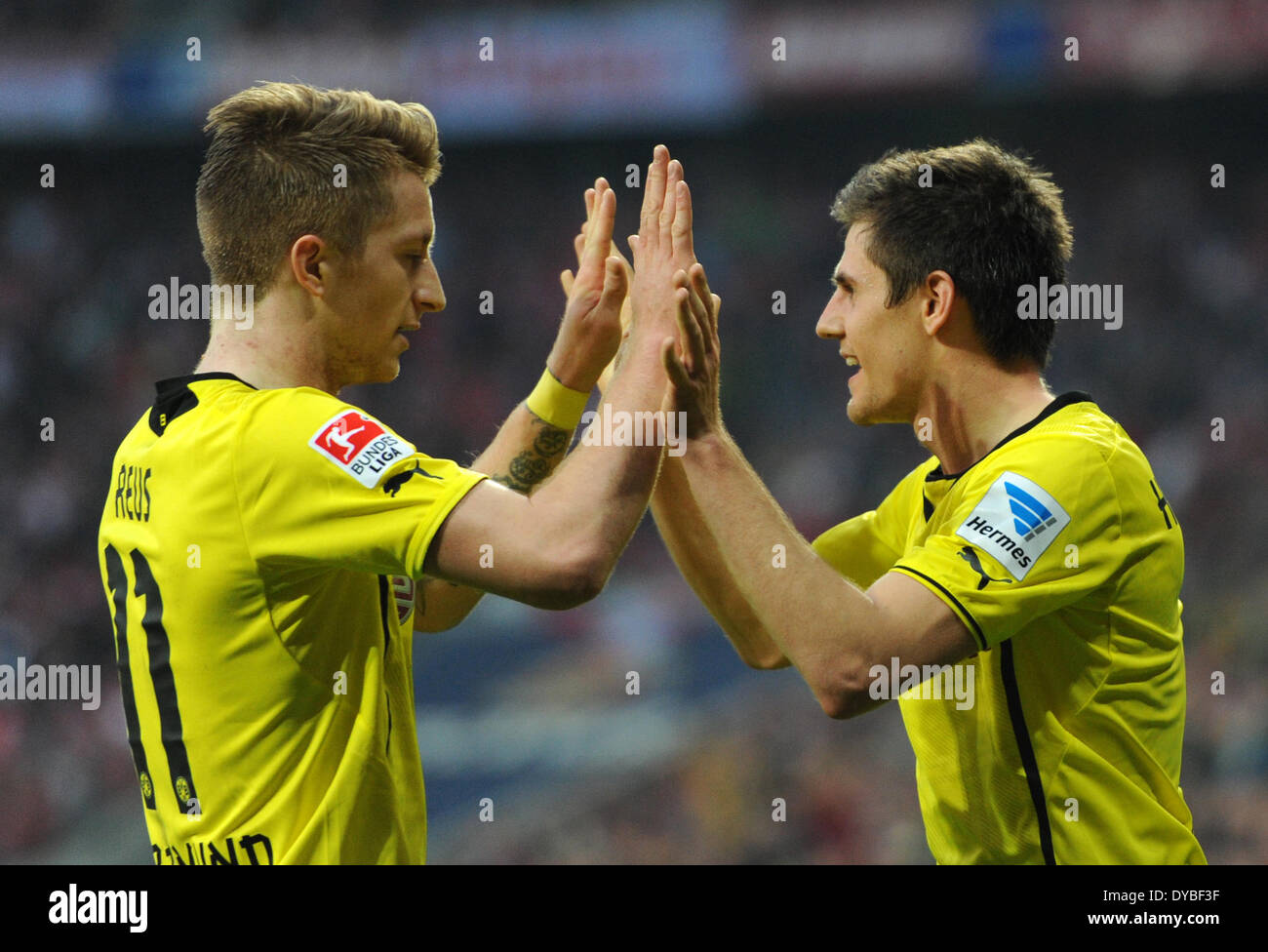 Munich, Germany. 12th Apr, 2014. Dortmund's goal scorer Jonas Hofmann ...