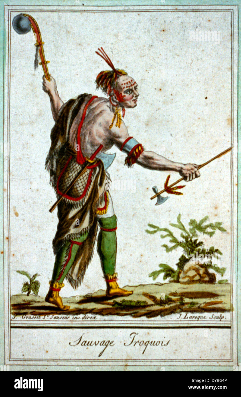Savage Iroquois - Indian holding tomahawk and club, 1796 Stock Photo ...