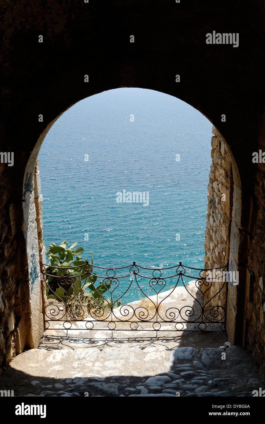 View calm waters Argolic gulf through Citadel Acronauplia arched ...