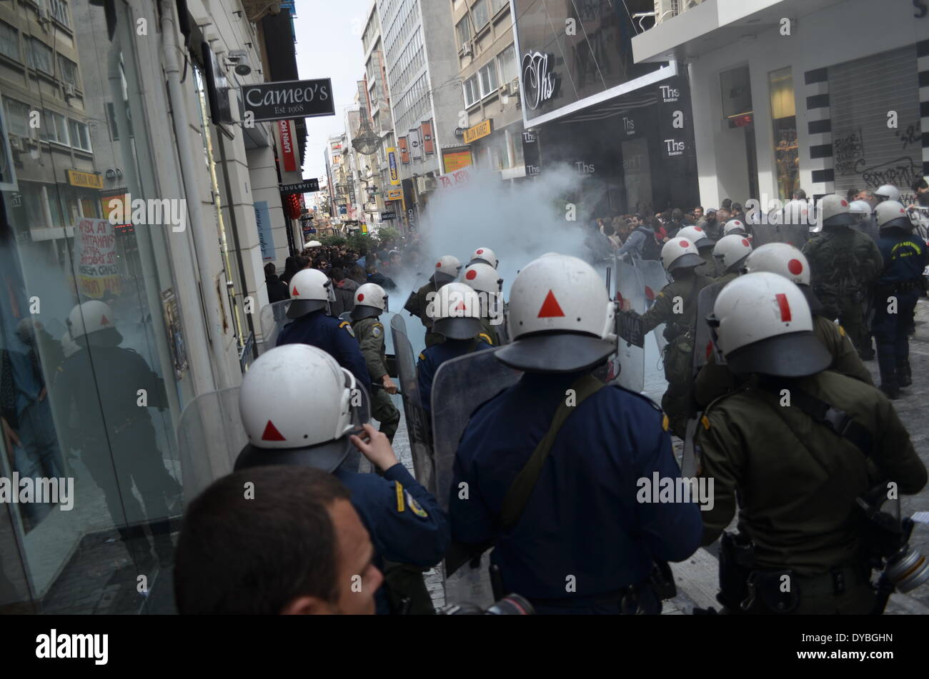 ATHENS, GREECE-APRIL 13: Violent riots erupts as the riot police clash ...