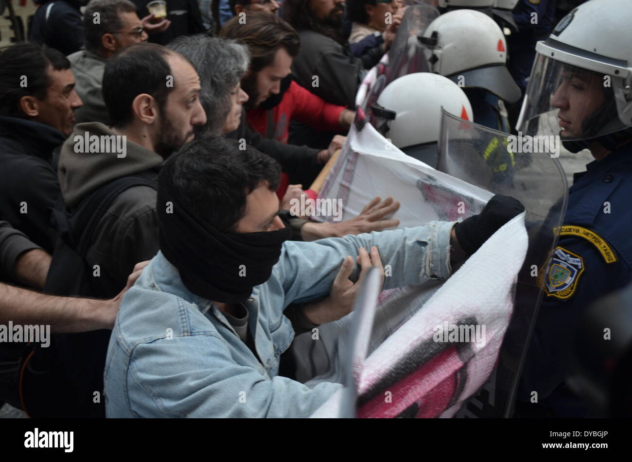 ATHENS, GREECE-APRIL 13: Violent riots erupts as the riot police clash ...