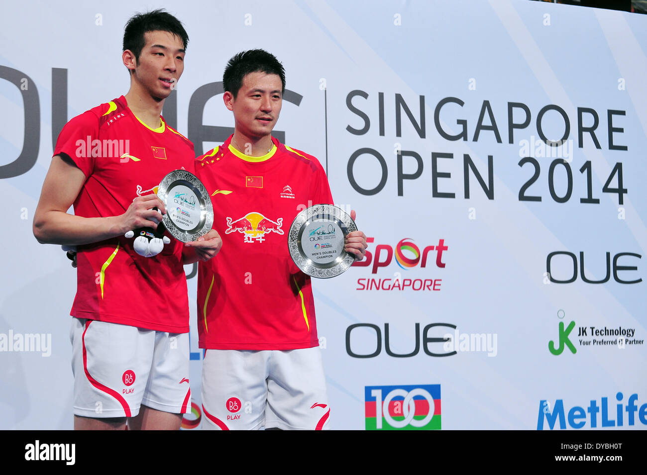 Singapore. 13th Apr, 2014. Cai Yun (R) and Lu Kai of China attend the ...