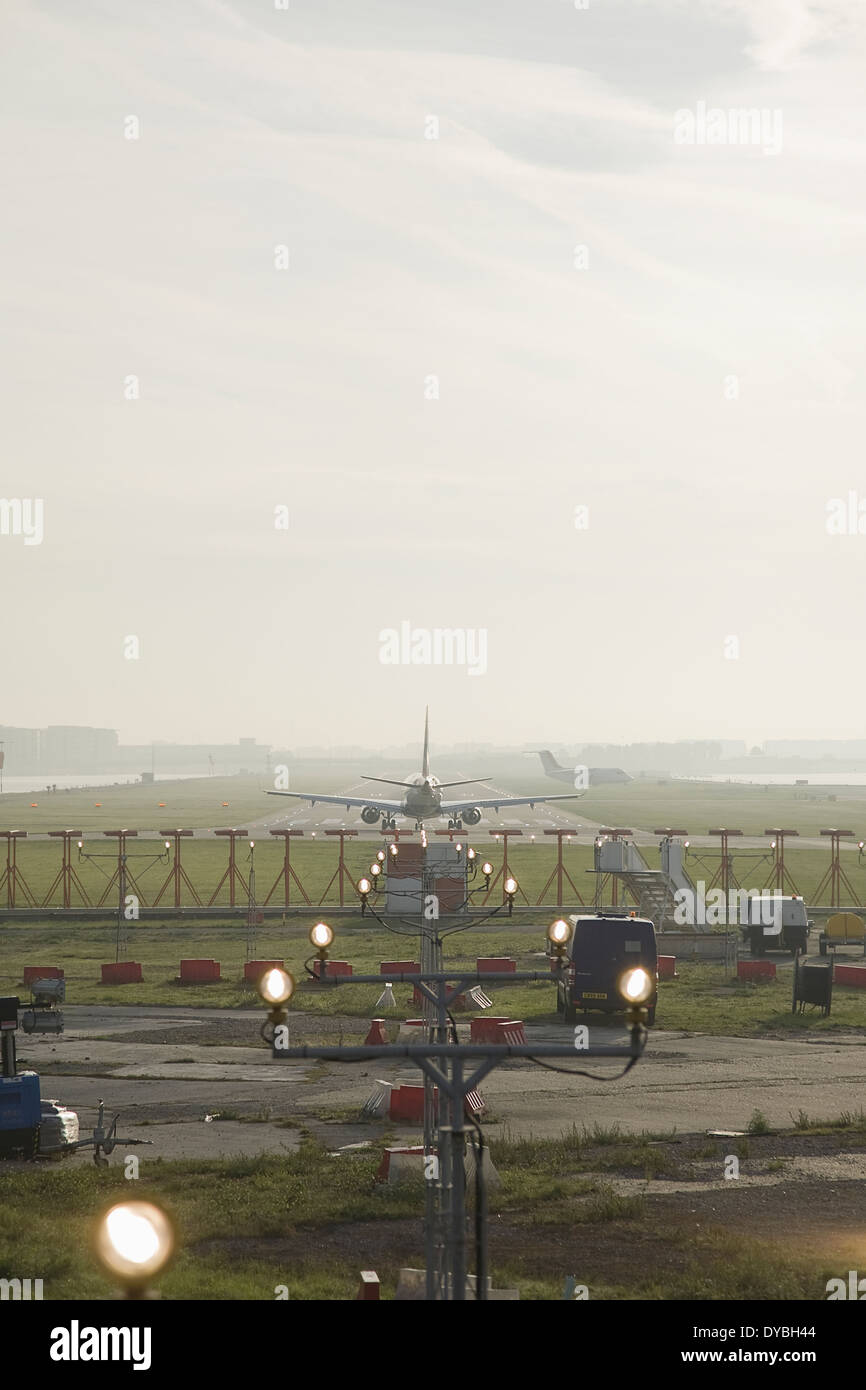 passenger jet getting ready to take off at London City Airport Stock ...