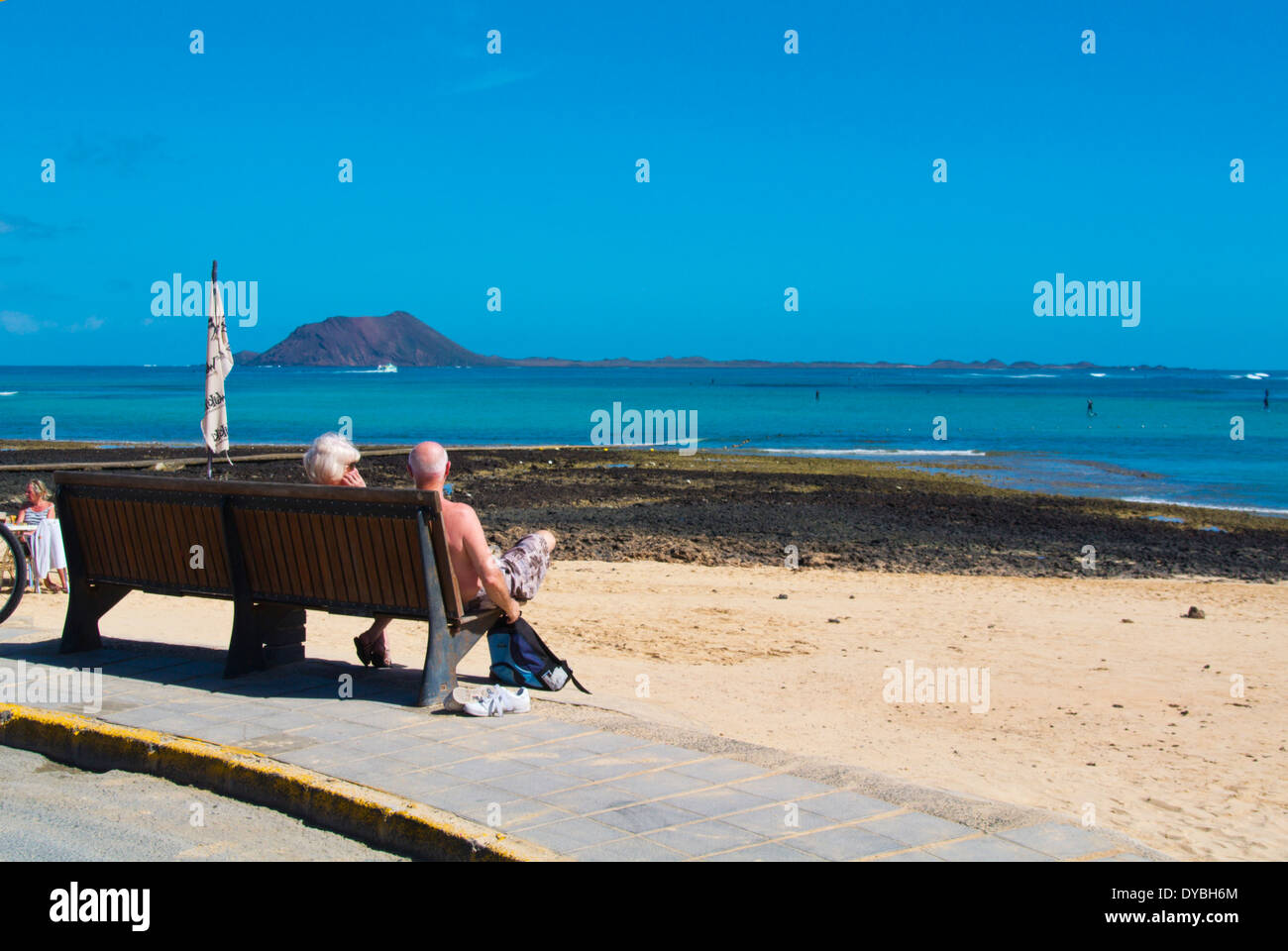Paseo Maritimo seaside promenade, Isla de Lobos island in background ...