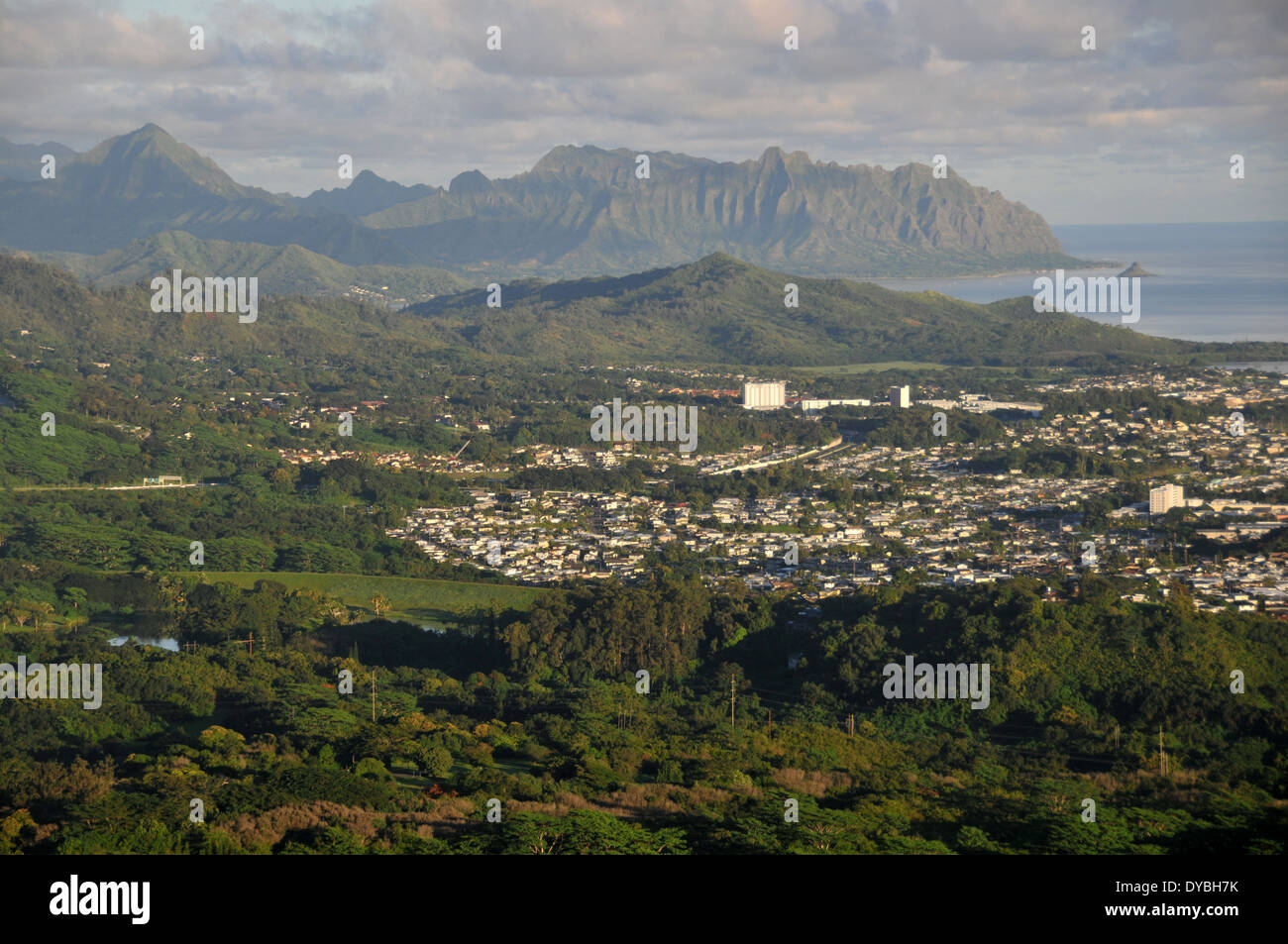 Panoramic view of Kaneohe from the Pali Lookout, Oahu, Hawaii, USA ...