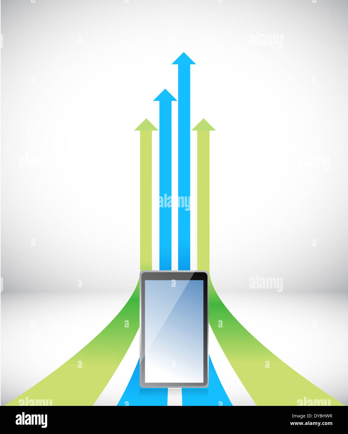 tablet Arrow rising toward same direction success concept illustration ...