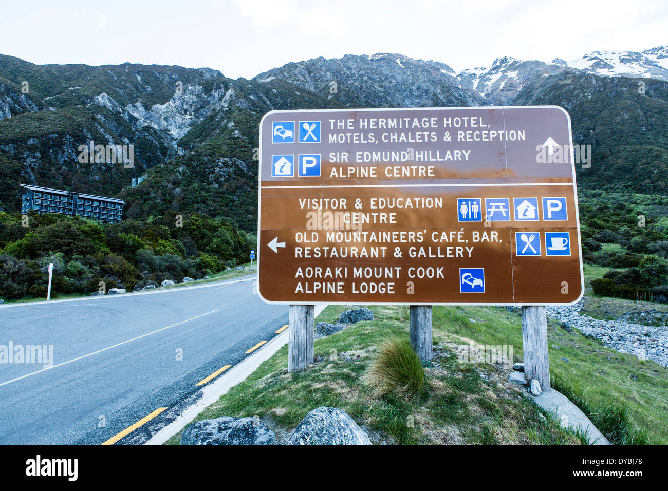 travel direction board at Mount Cook, New Zealand Stock Photo - Alamy