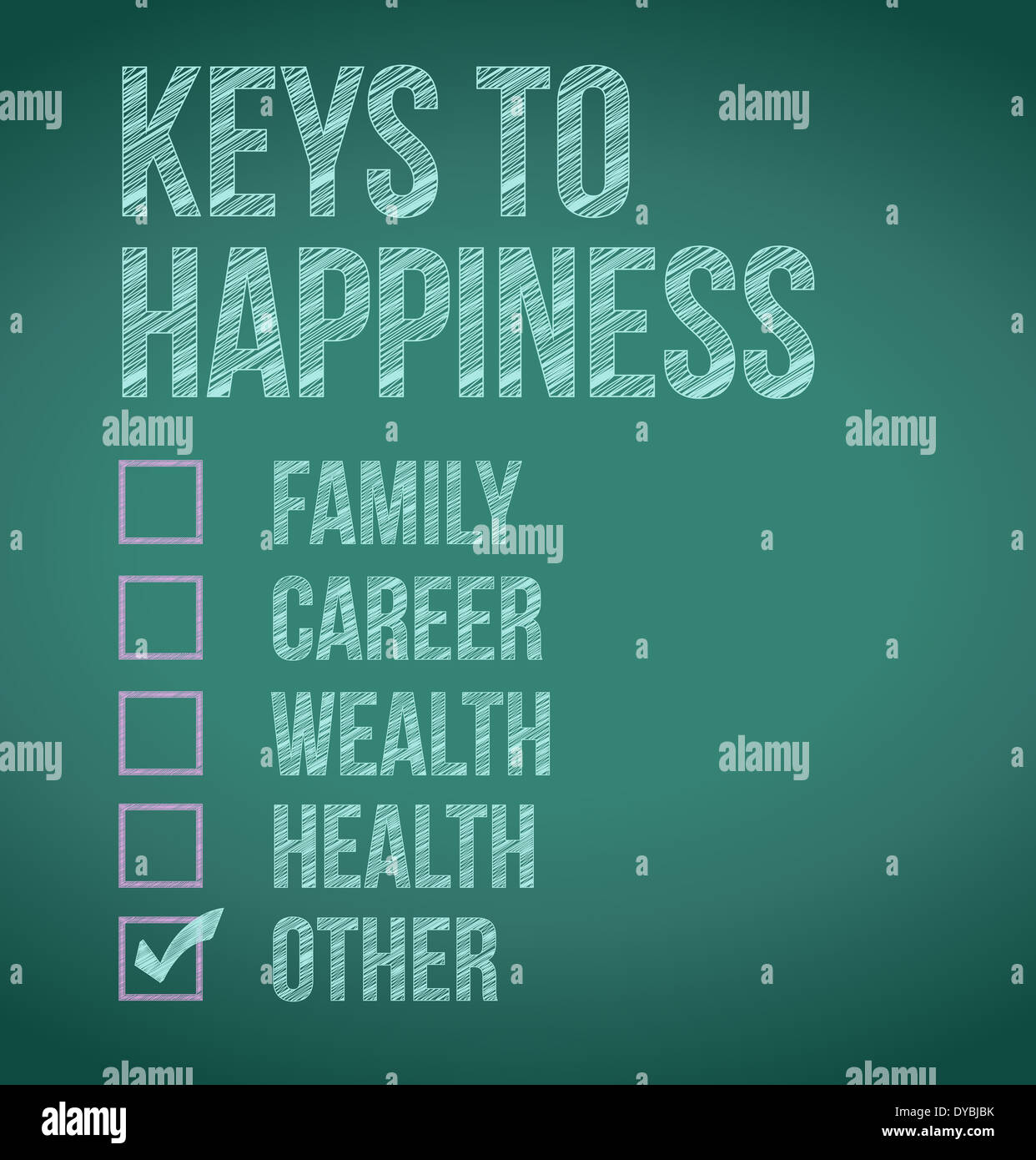 keys to happiness illustration design over a blackboard Stock Photo - Alamy
