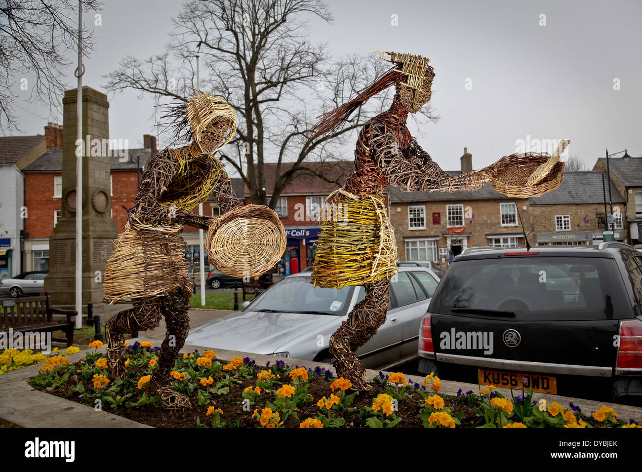 Wicker figures depicting the Olney Pancake Race. Olney in Bucks., is ...