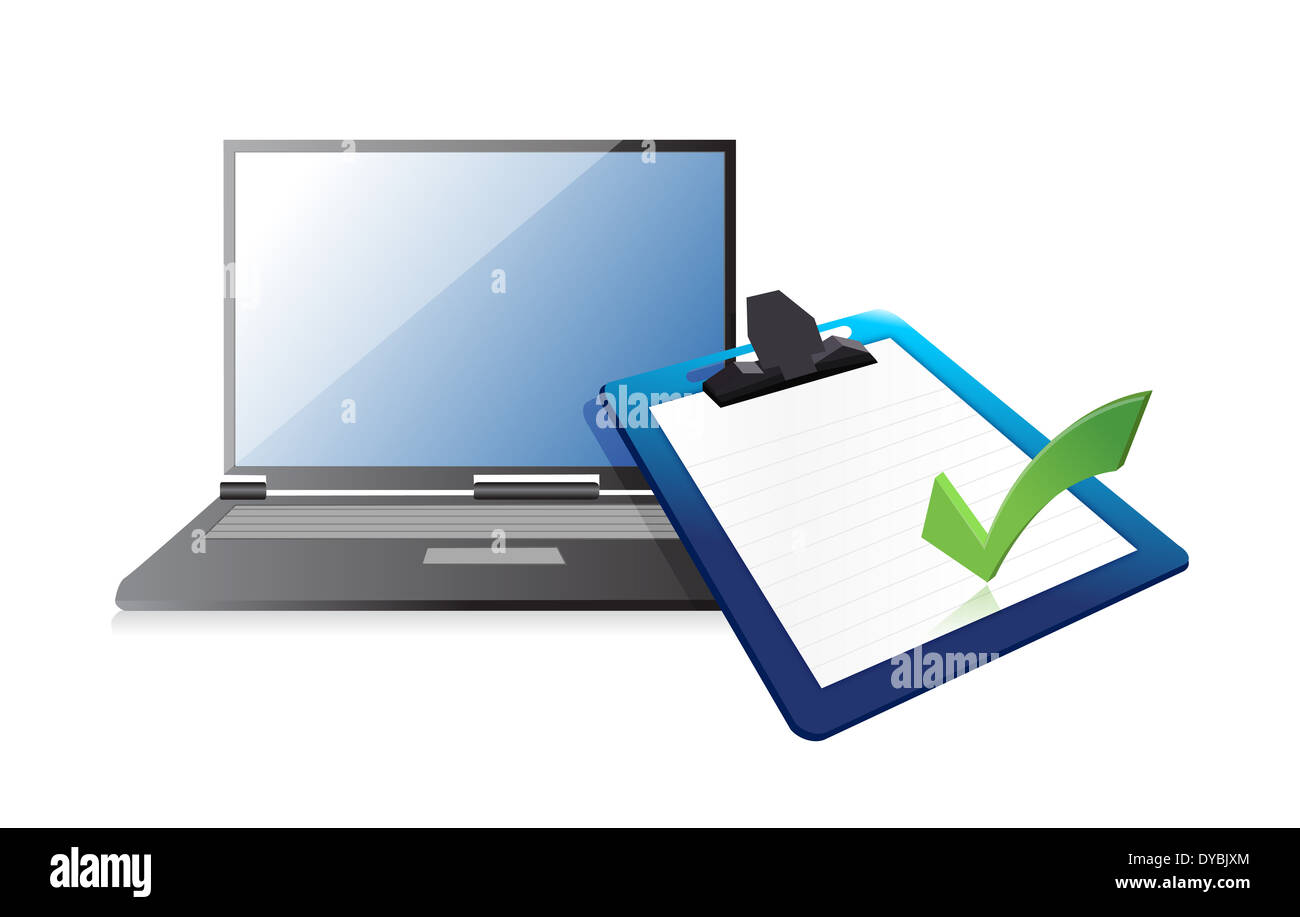 laptop and clipboard with checkmark illustration design over white ...