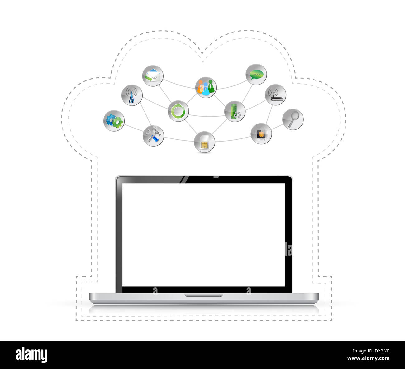 laptop cloud computing tools illustration tools over white Stock Photo ...