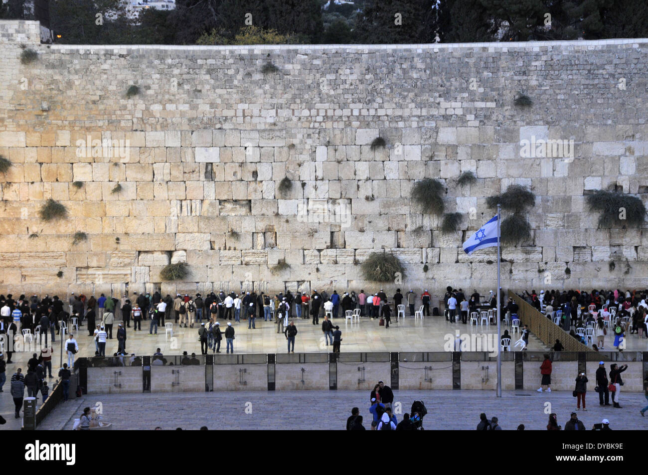 Wailing wall at dusk, view from Jewish quarter, Old city of Jerusalem ...
