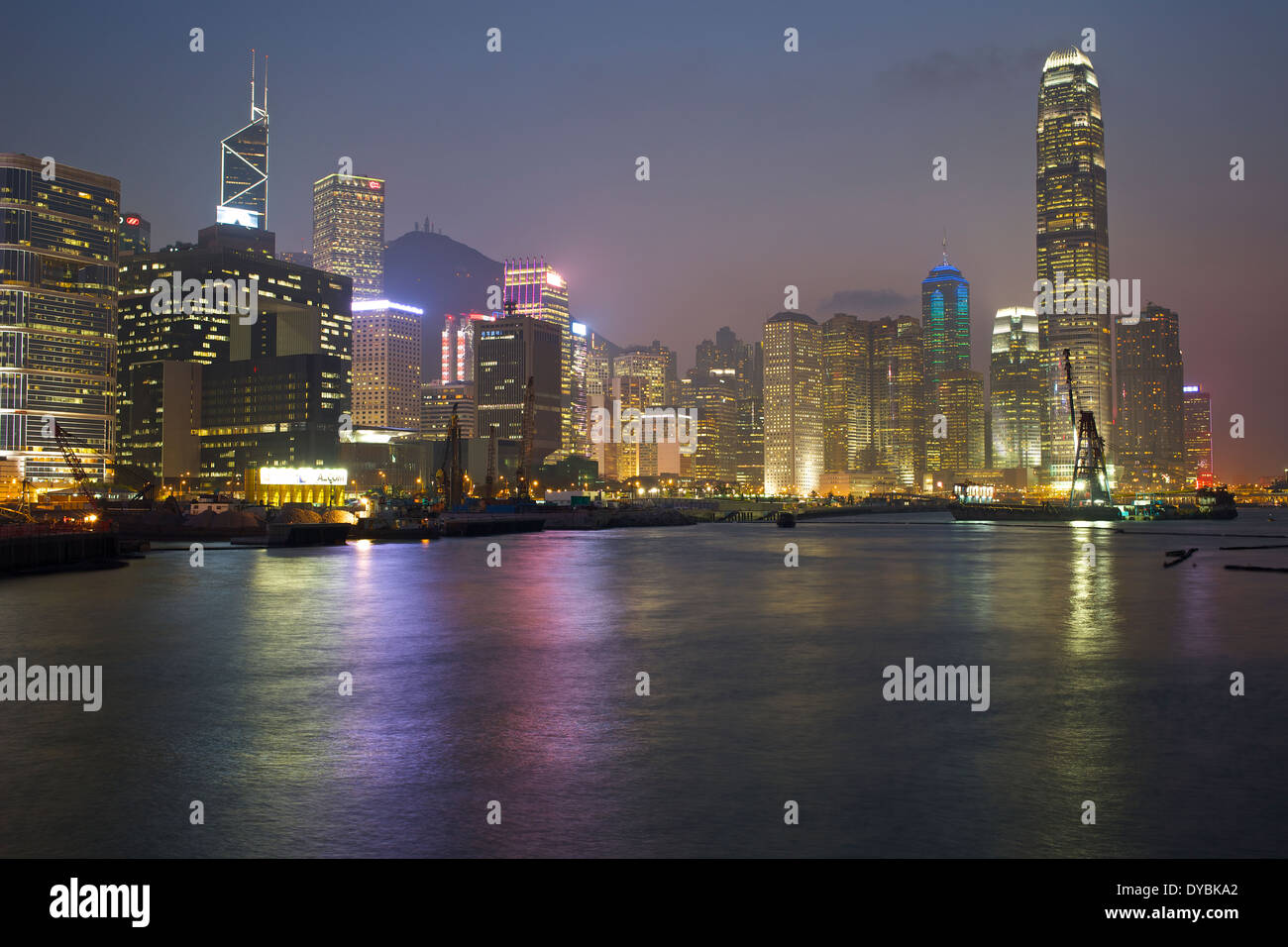 IFC Building And The Night Lights of Central District Skyline At Sunset, Hong Kong Stock Photo ...