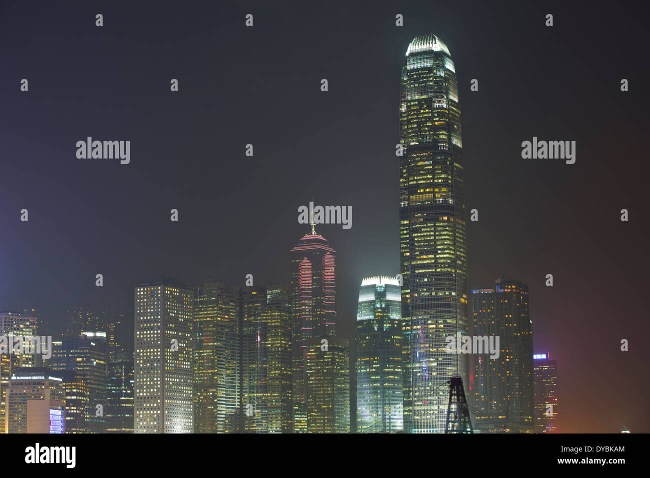 IFC Building And The Night Lights of Central District Skyline At Night ...