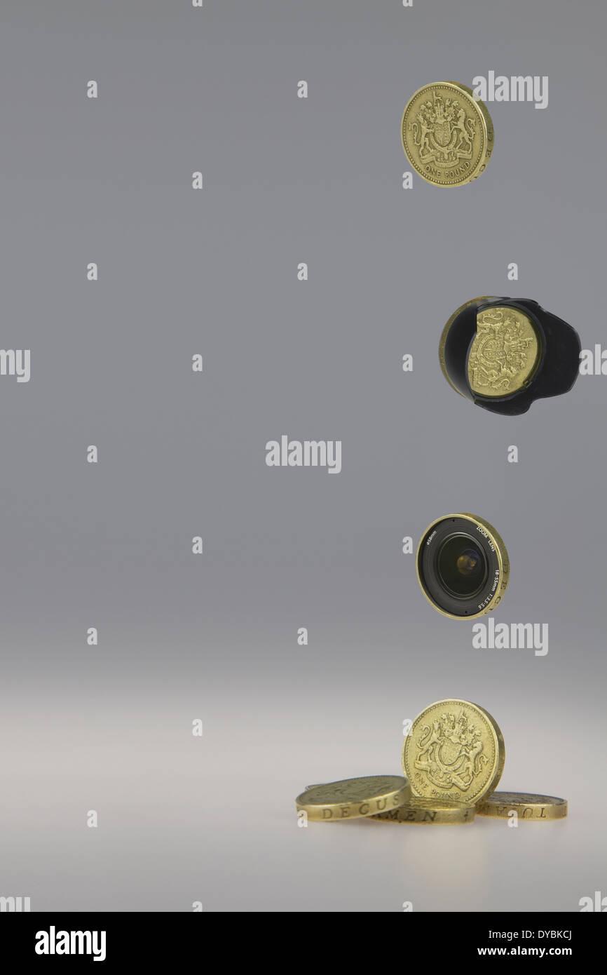 make money from photography concept, British One Pound Coins with a ...