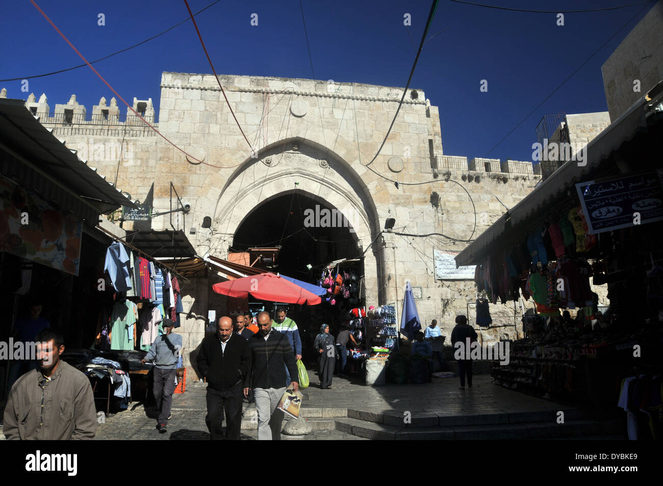 Damascus gate seen from inside the Muslim quarter of the Old city of ...