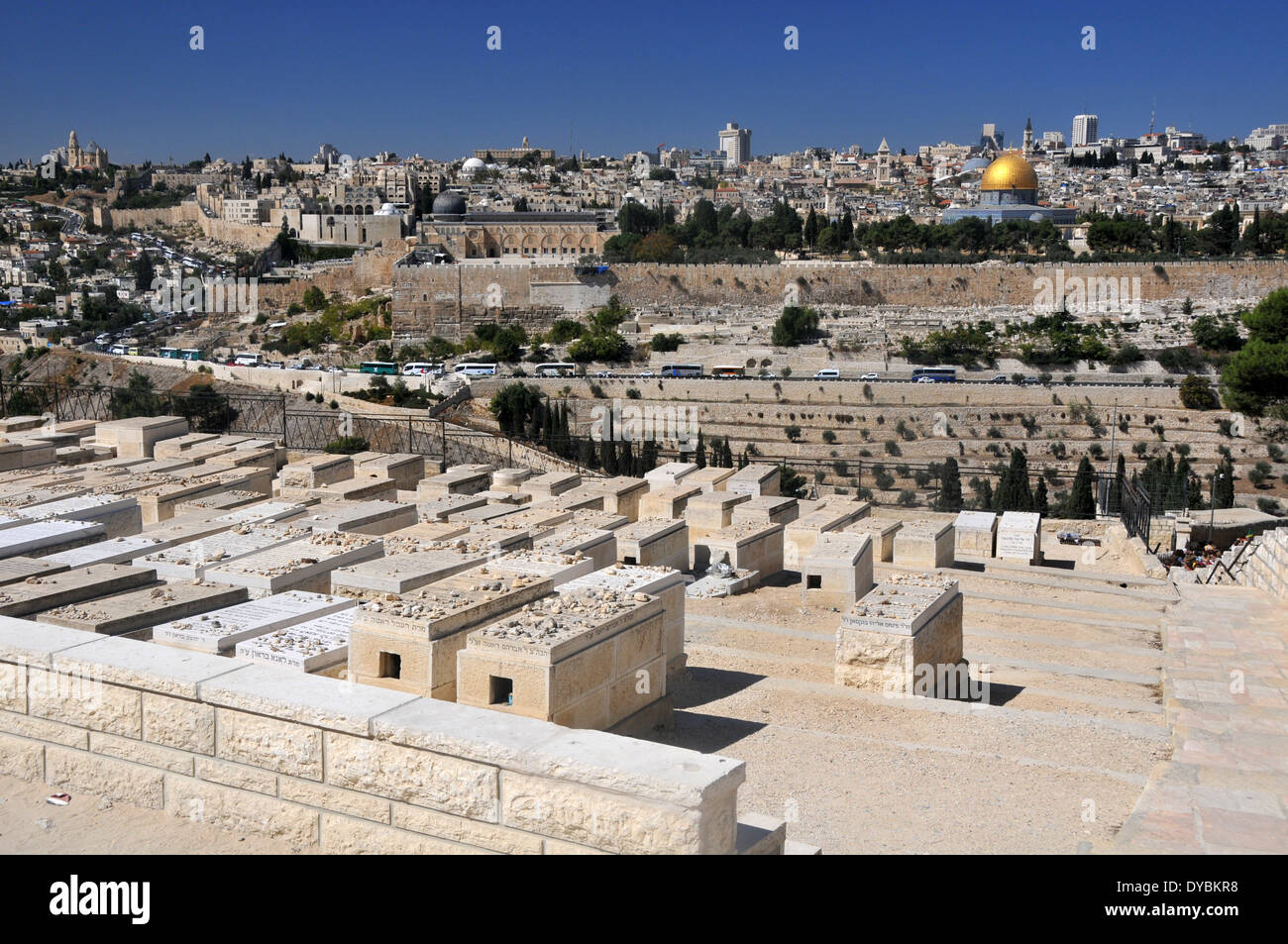 Tombs in the Jewish cemetery of the Mount of Olives and Old city of ...