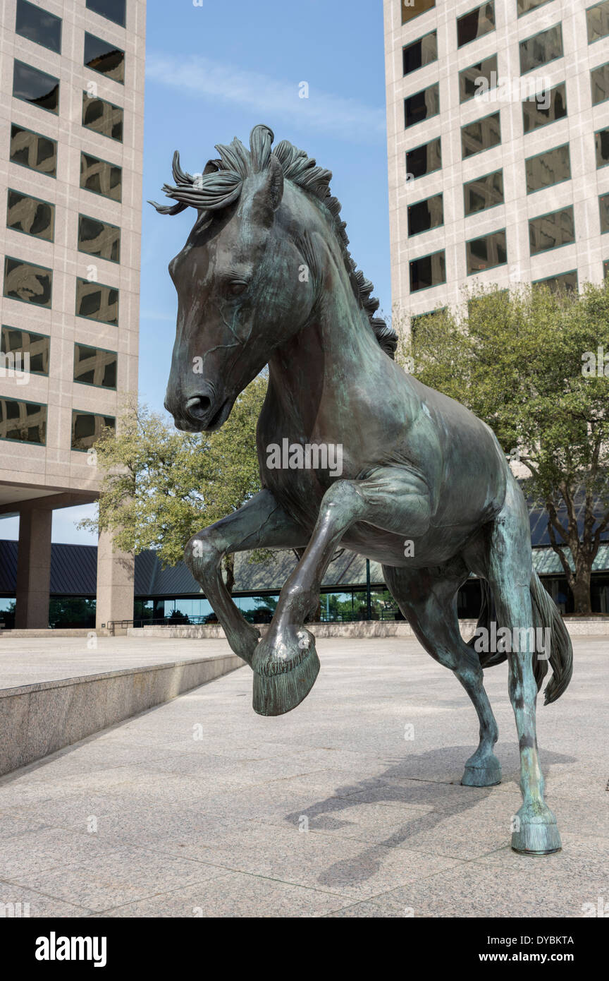 Detail of the bronze "Mustangs of Las Colinas" in Williams square ...