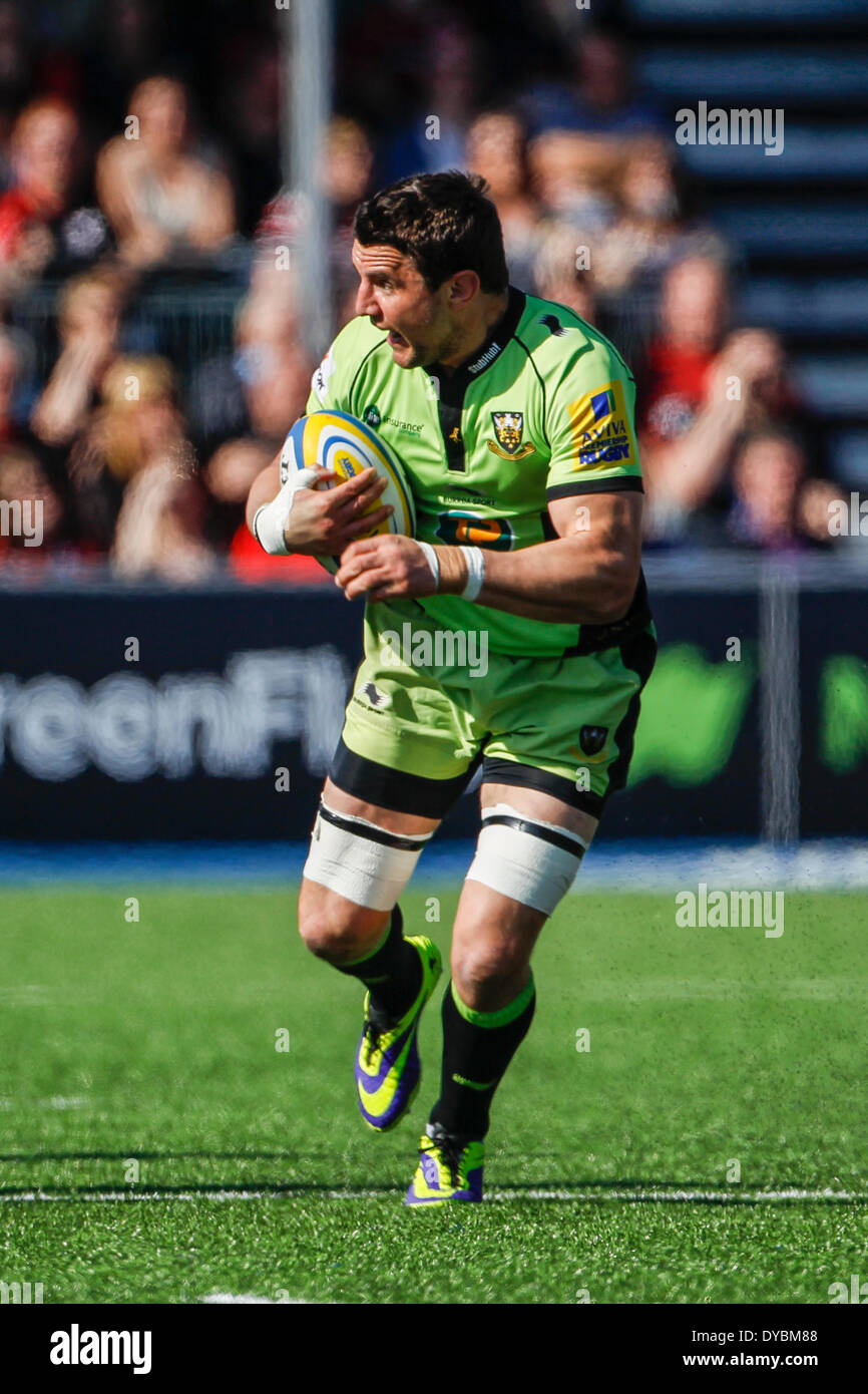 London, UK. 13th Apr, 2014. Calum CLARK of Northampton Saints on the ...