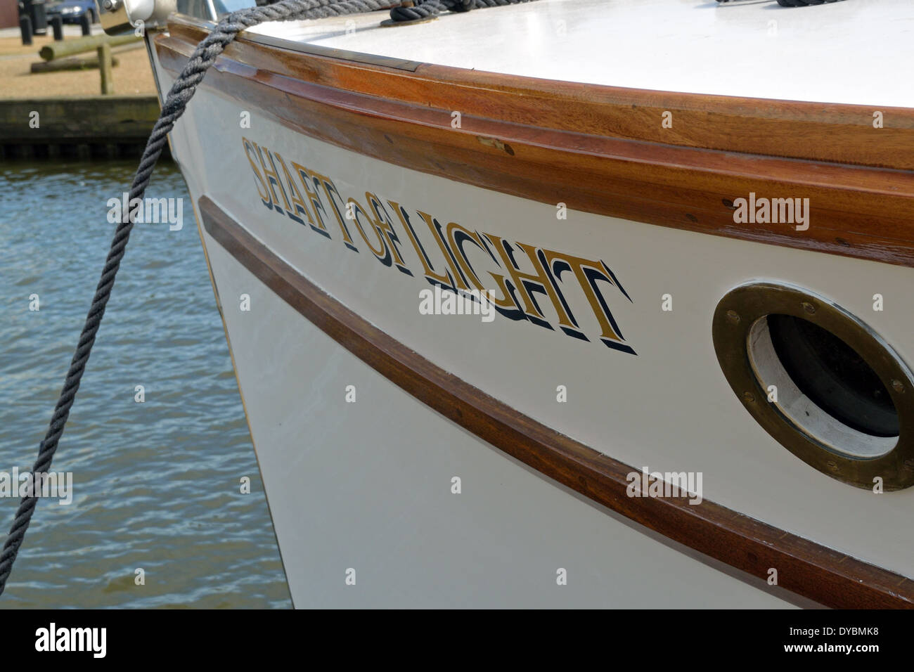 Bow of the traditional Broads cruiser Shaft of Light at Herbert Woods ...