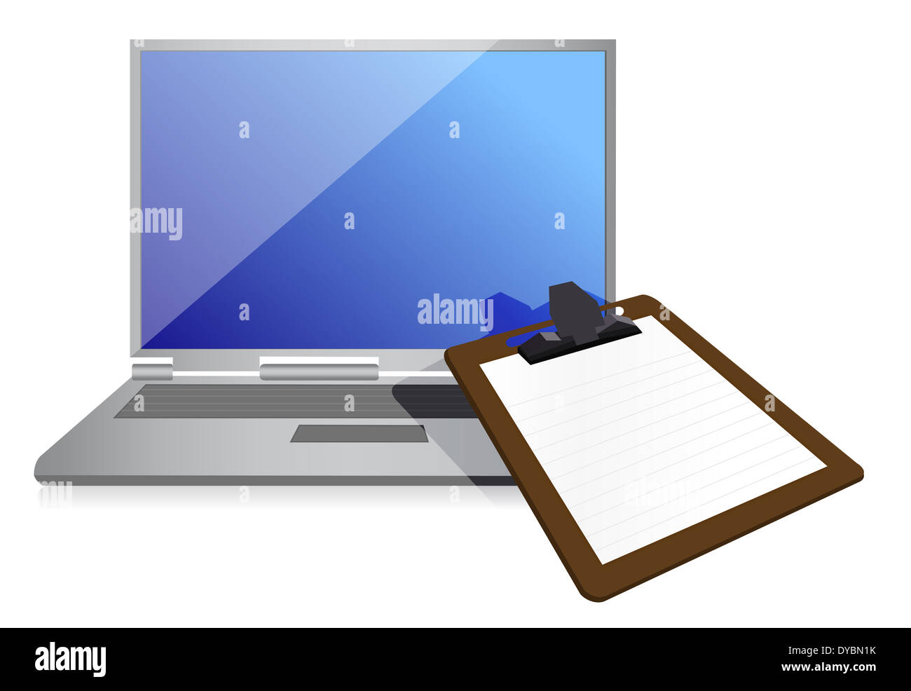 clipboard and laptop illustration design over a white background Stock ...