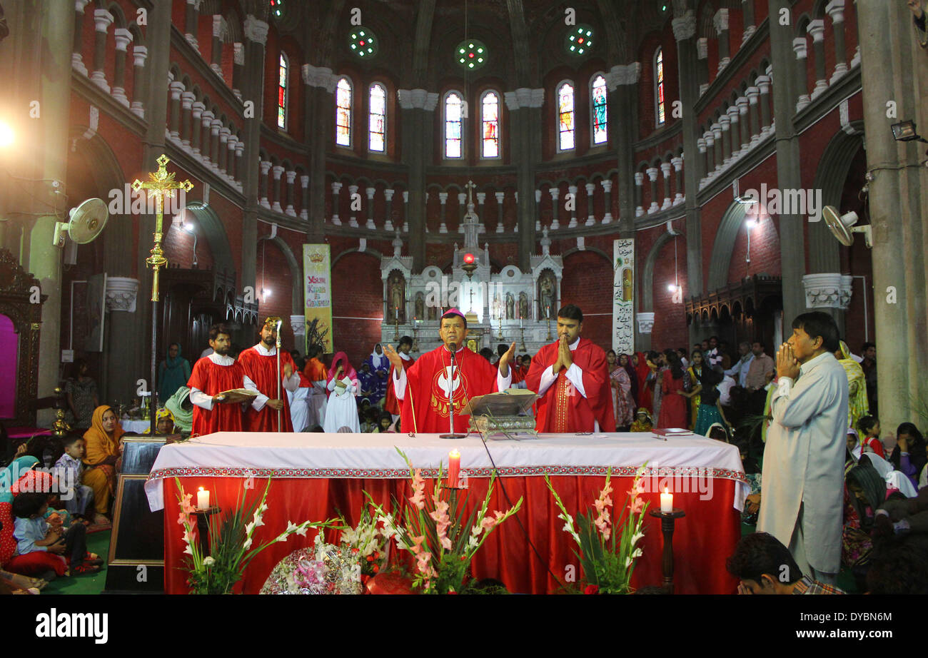 Lahore, Pakistan. 13th Apr, 2014. Pakistani Christians attend a Palm ...