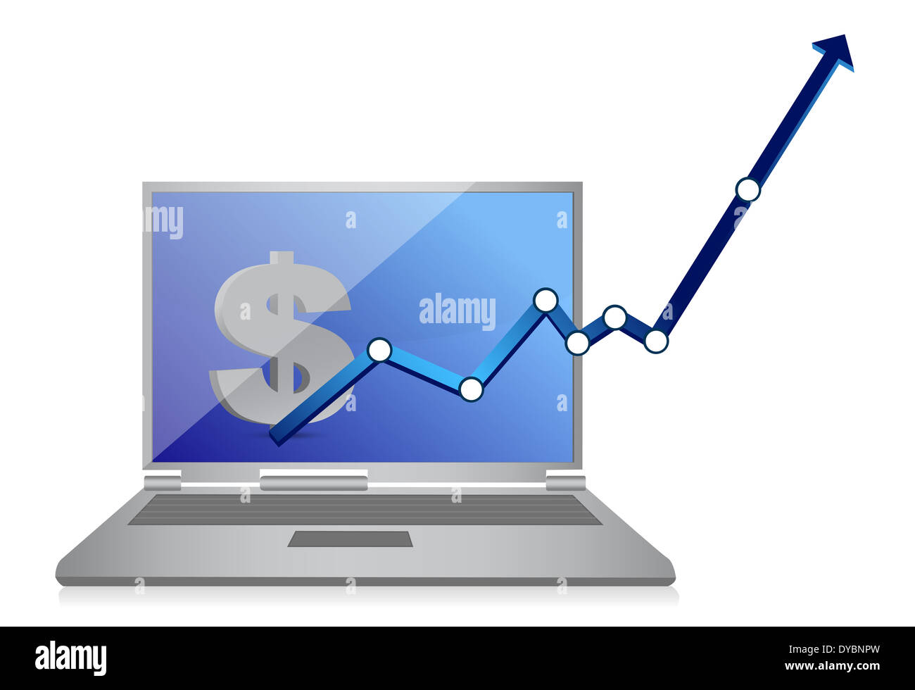 dollar currency graph and laptop illustration design over a white ...