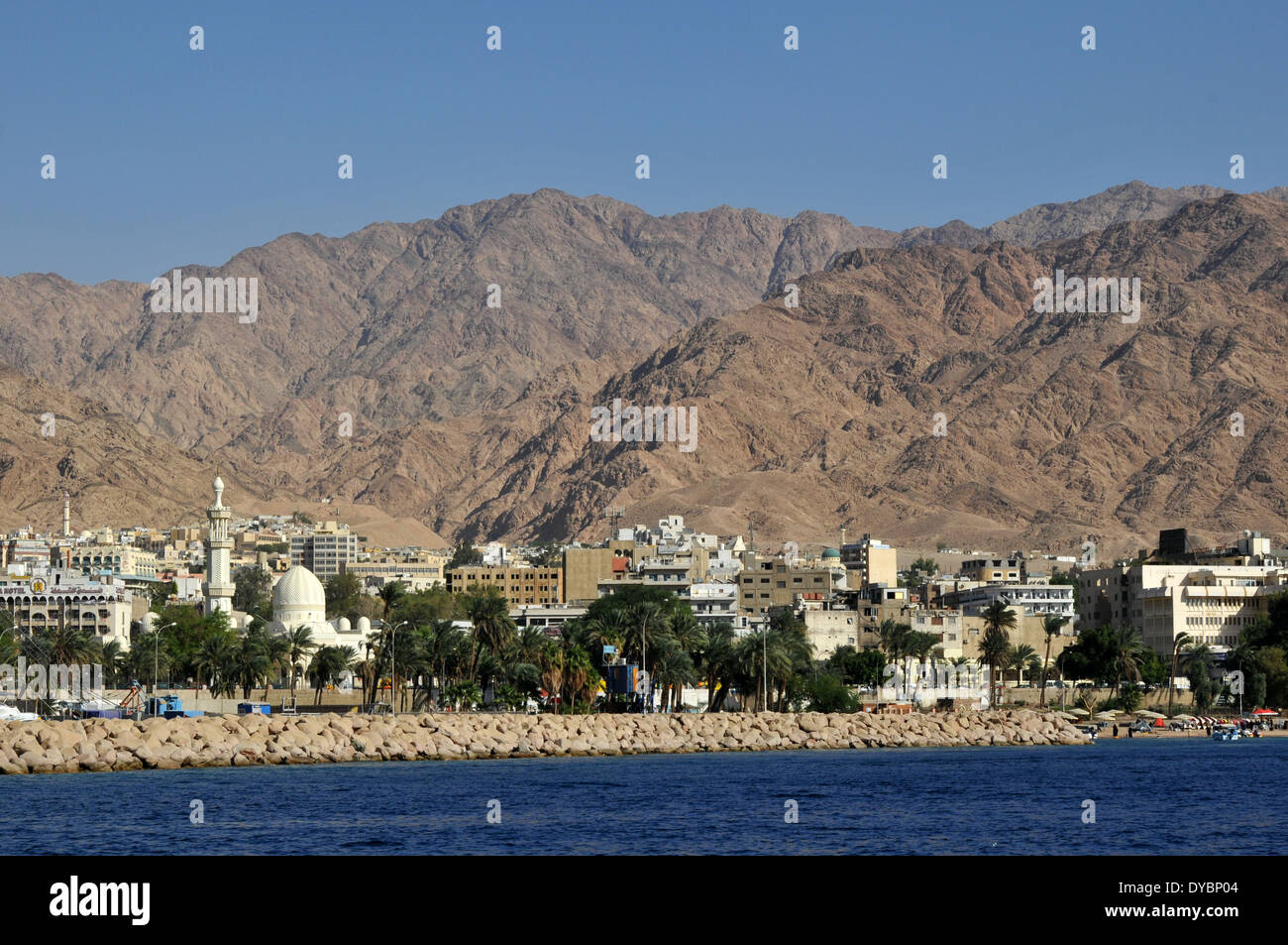 Aqaba cityscape and shoreline, Gulf of Aqaba, Red Sea, Jordan Stock ...