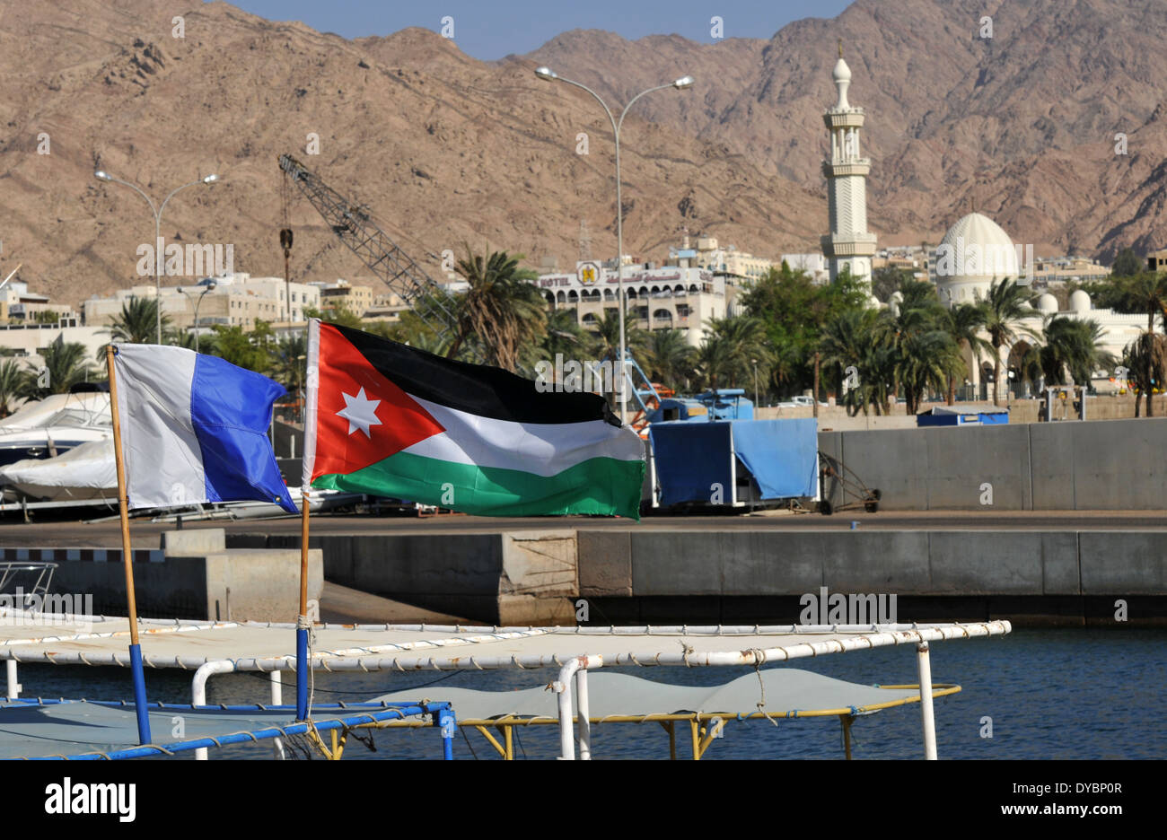 Flags, Aqaba harbor, Gulf of Aqaba, Red Sea, Jordan Stock Photo - Alamy